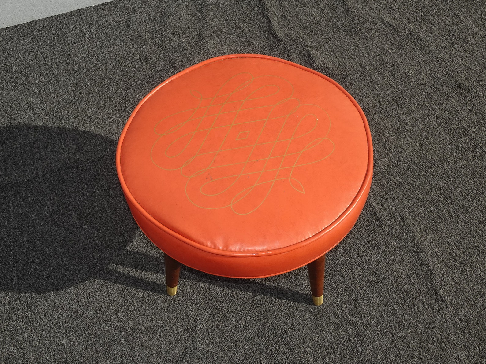 Vintage Mid Century Modern Orange Footstool Bench W Peg Legs Stool ...