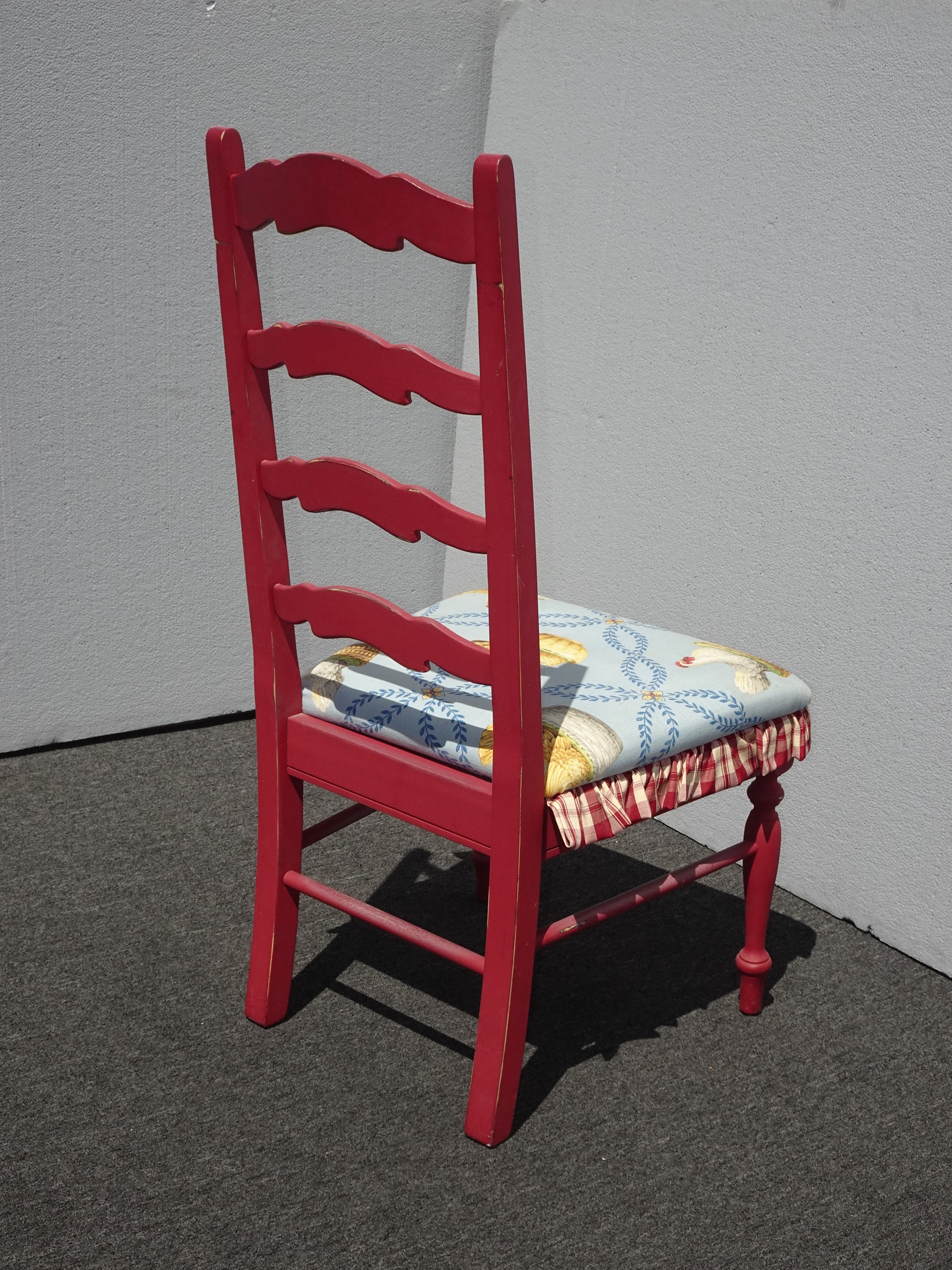 Set of Four Red French Country Ladderback Dining Chairs W Hen Fabric - Etsy