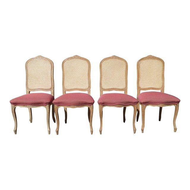 Set of Four Vintage French Provincial Cane Back Pink Dining Chairs