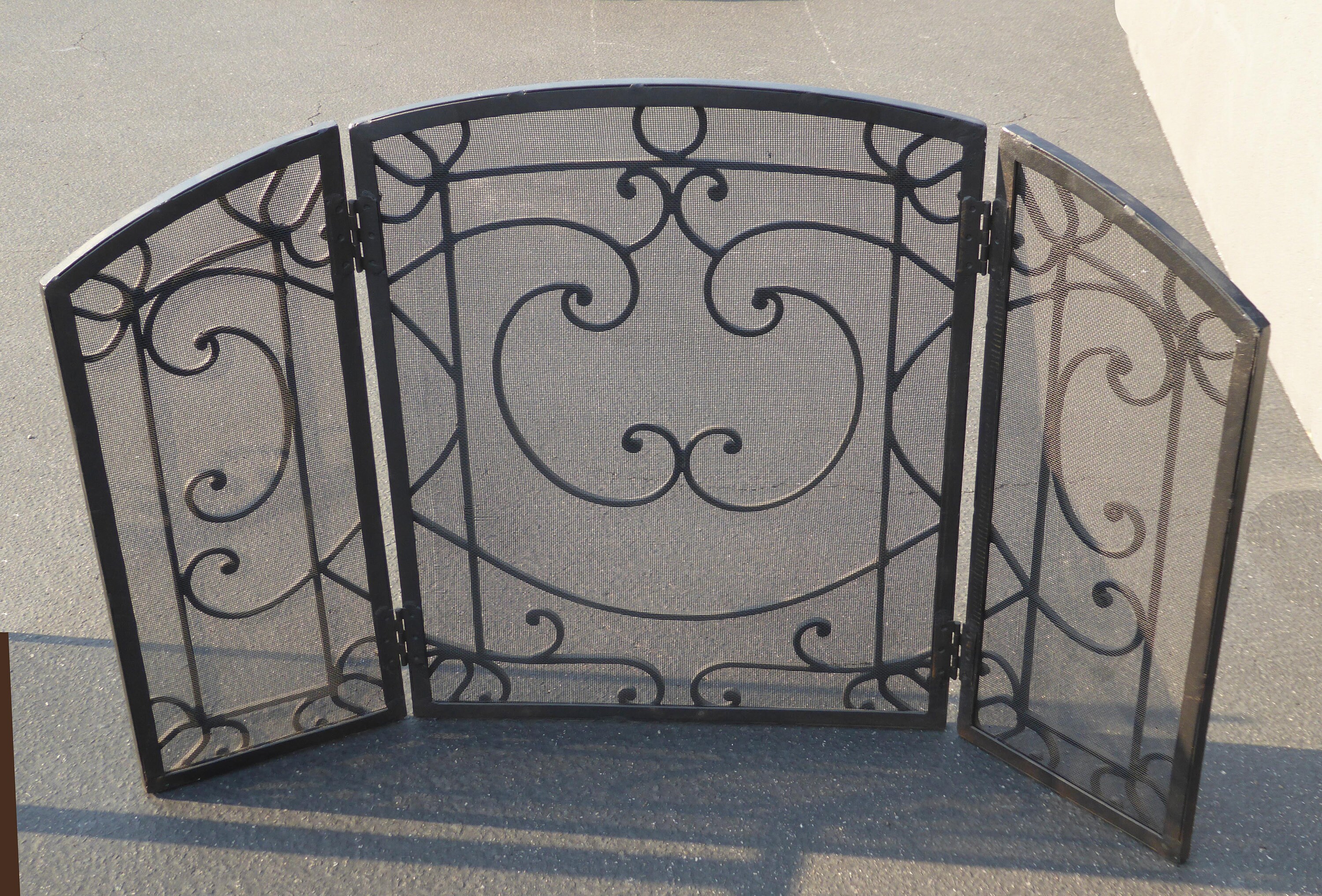 Vintage Spanish Style Black Wrought Iron Fireplace Screen