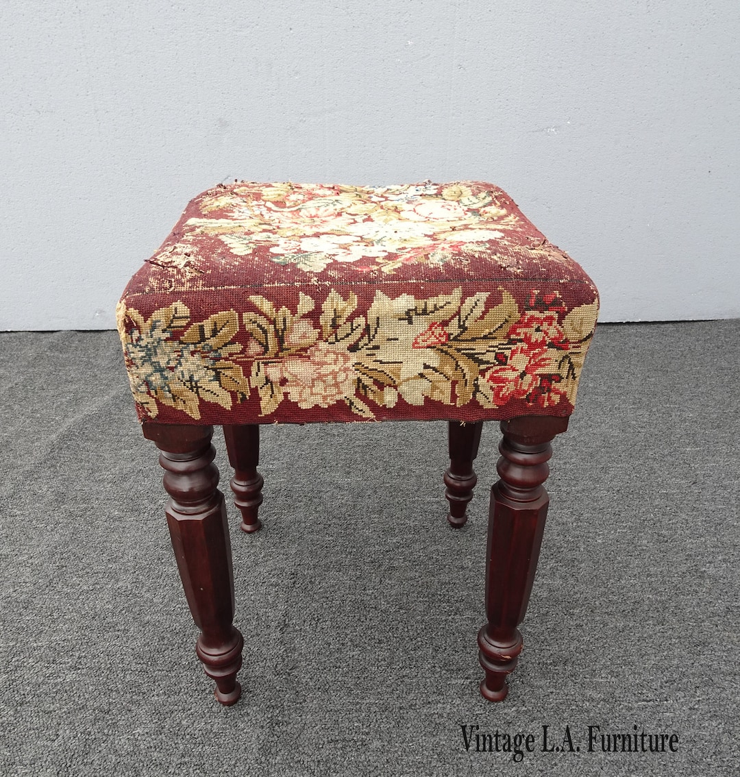 Vintage French Provincial Burgundy Needlepoint Tapestry Bench Foot ...