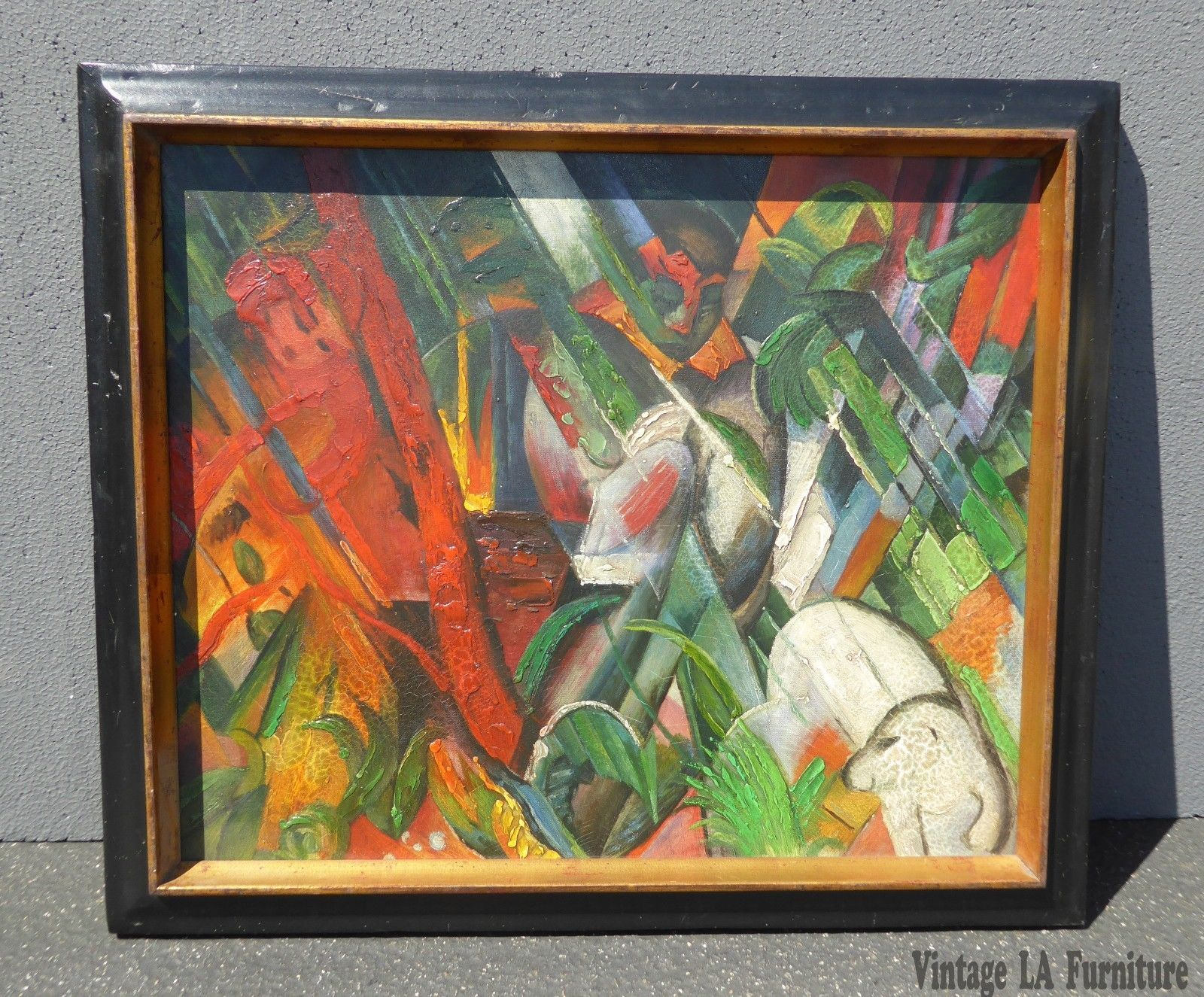 Vintage Original Expressionism Oil on Canvas Painting Black & Gold Gilt ...