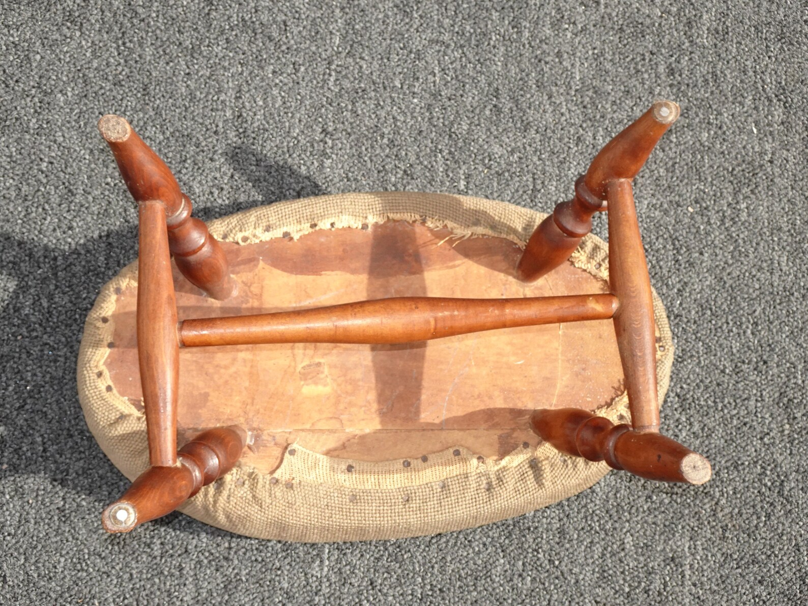 Vintage French Country Tan Needlepoint Floral Tapestry on Oak Turned ...