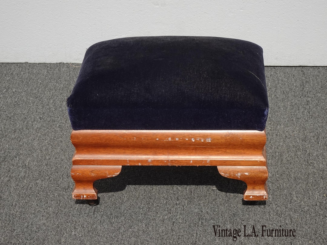Vintage Empire Style Royal Blue Velvet Footstool Ottoman on Castors - Etsy