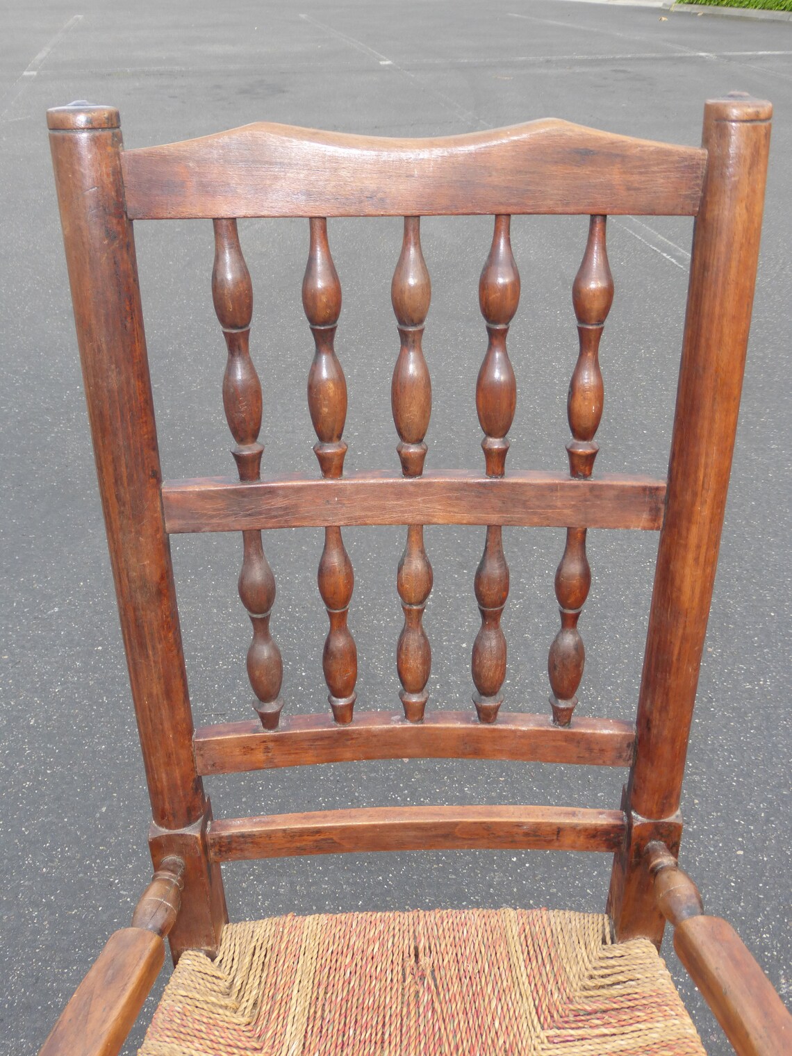 ANTIQUE Vintage Rush Twine Seat Carved Wood Accent Arm Chair - Etsy