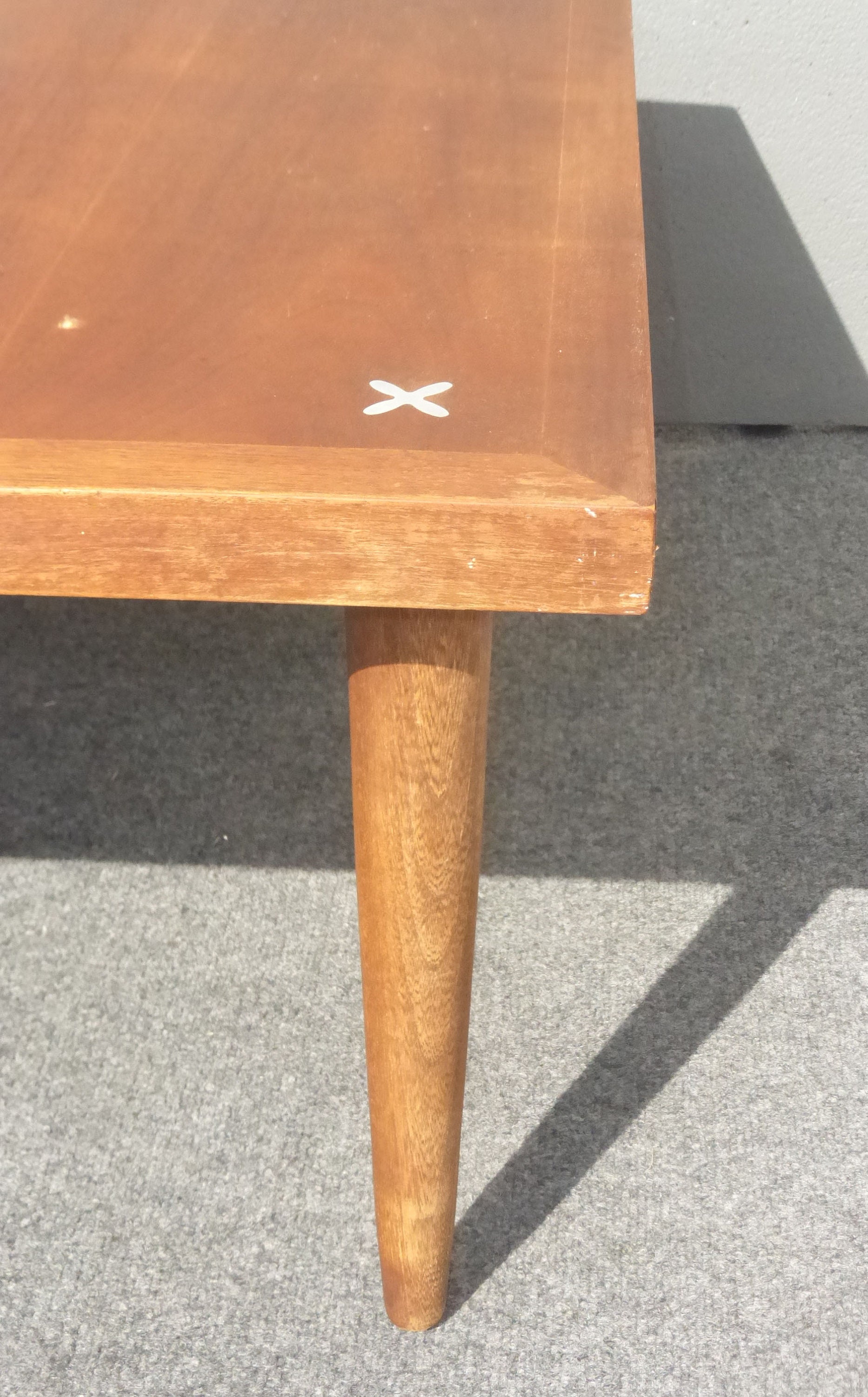Vintage Danish Mid Century Modern Square Peg Leg Coffee table w X's on Top