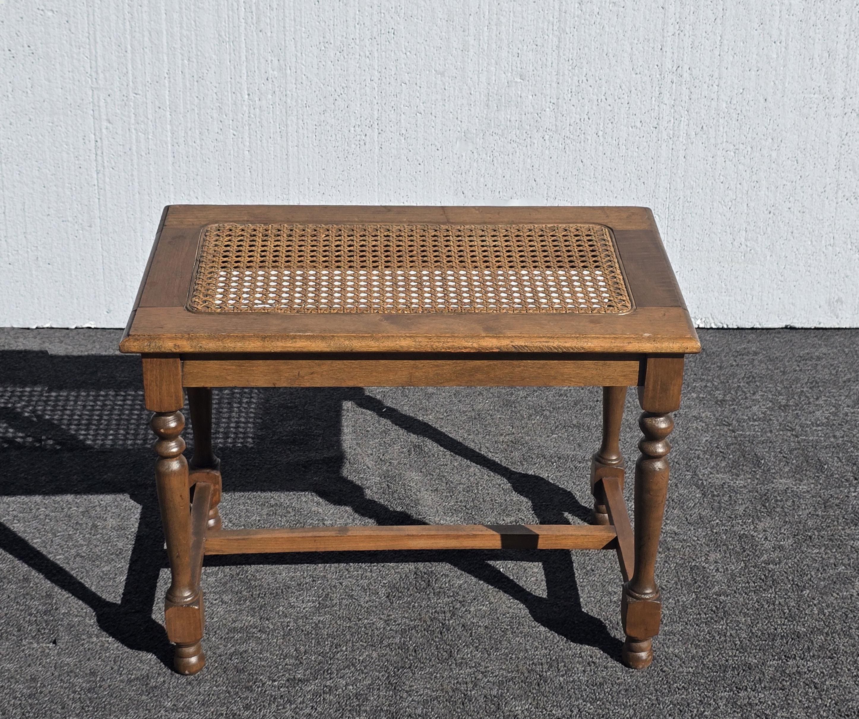 Vintage French Country Brown Cane Bench Stool