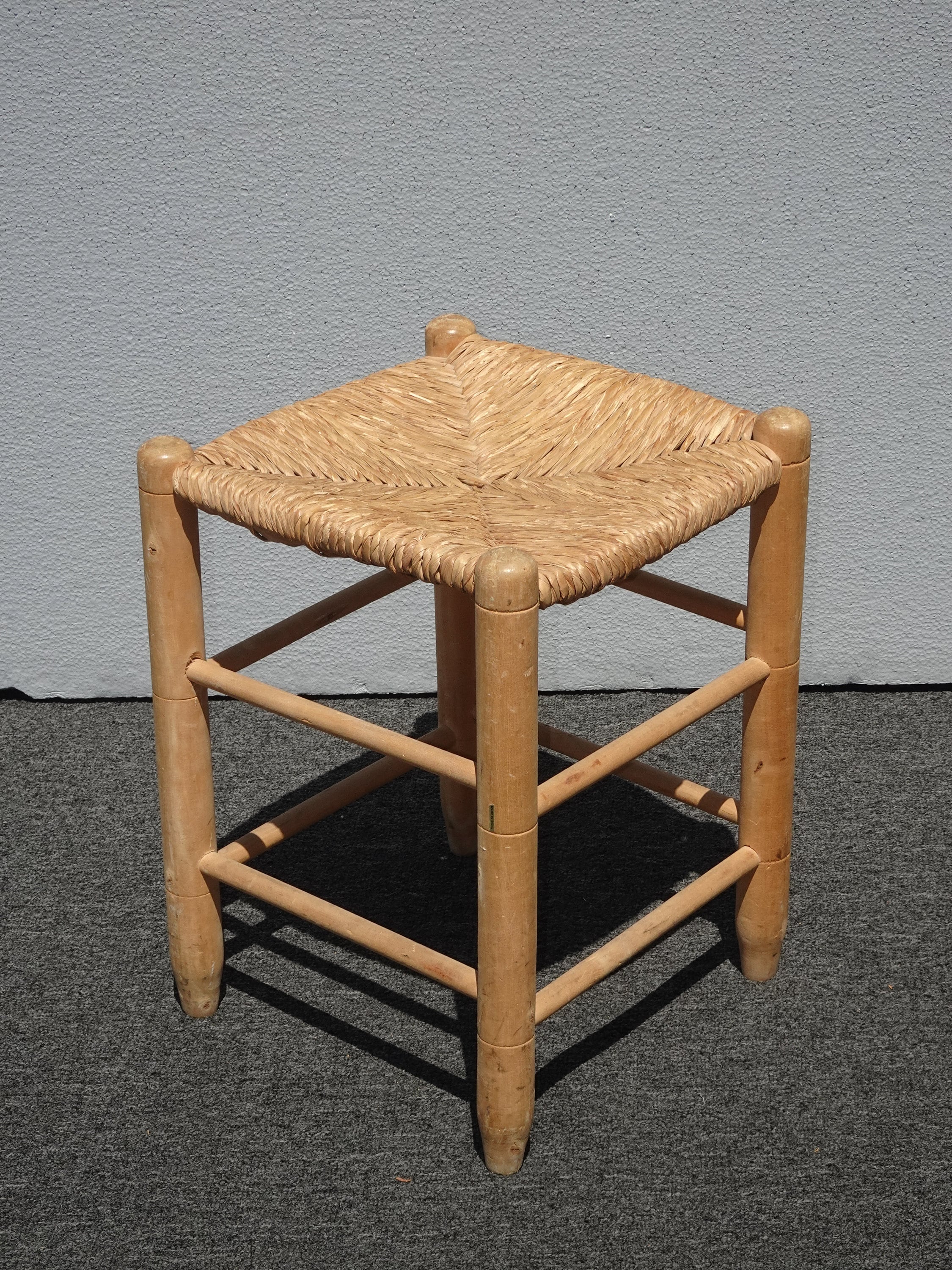 French Country Small Straw Stool Bench