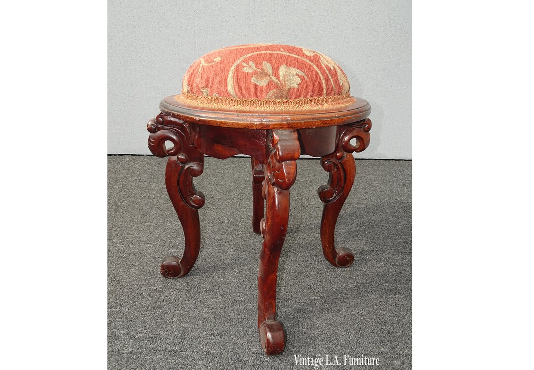 Vintage French Style Rose Bench Stool With Poof Cushion and Gargoyle ...