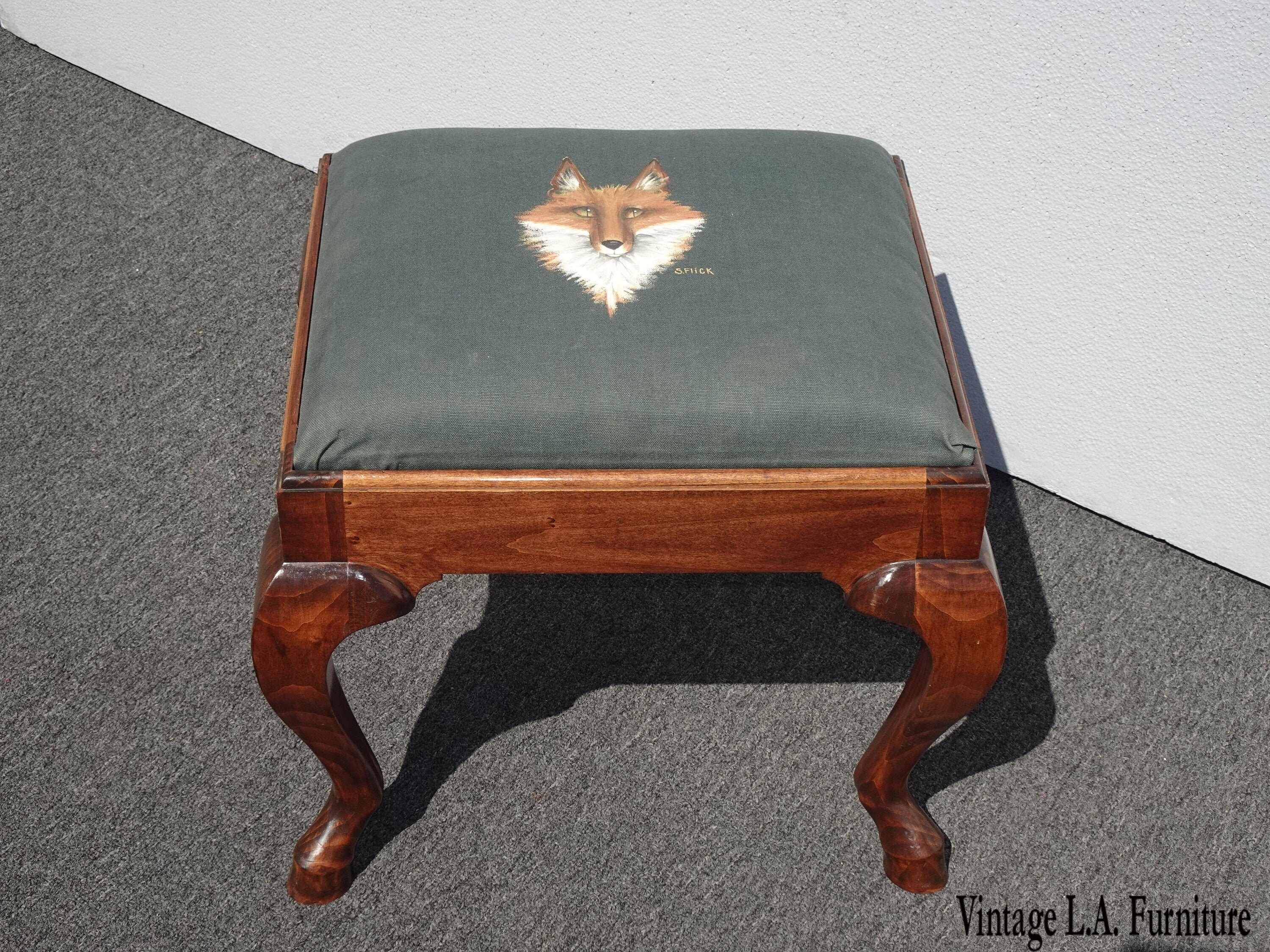 Vintage Hand Painted Fox Ottoman French Country Green Hoof Feet ...