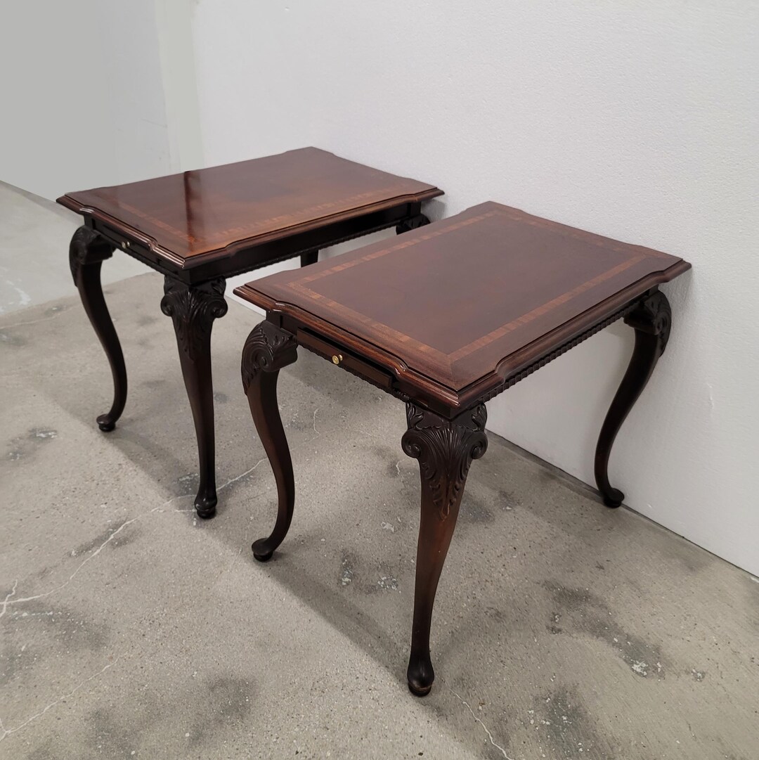 Pair of Tall Georgian Style End Tables W Two Pull Out Trays on Each ...