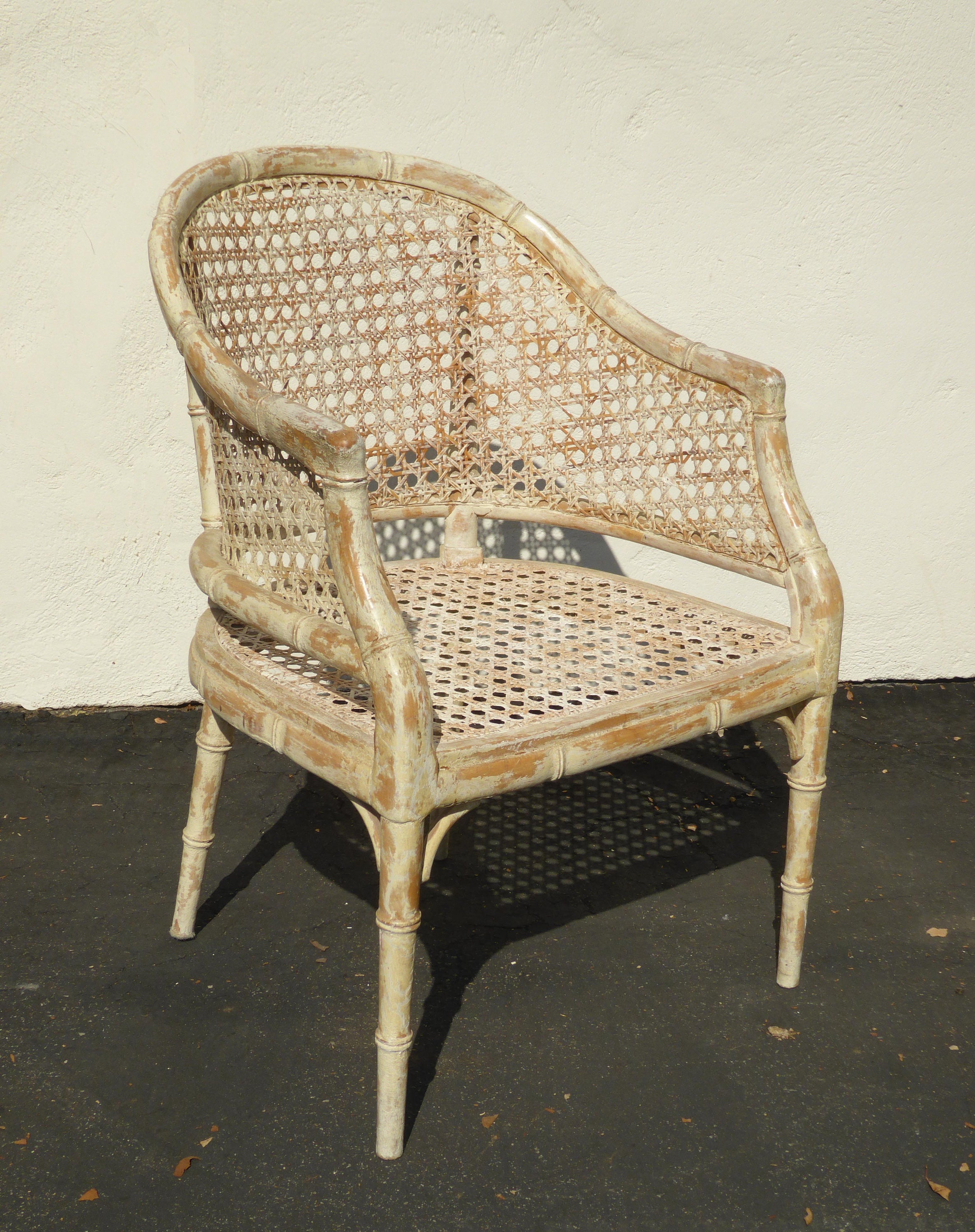Pair of Vintage French Country off White Cane Back Accent Club Chairs