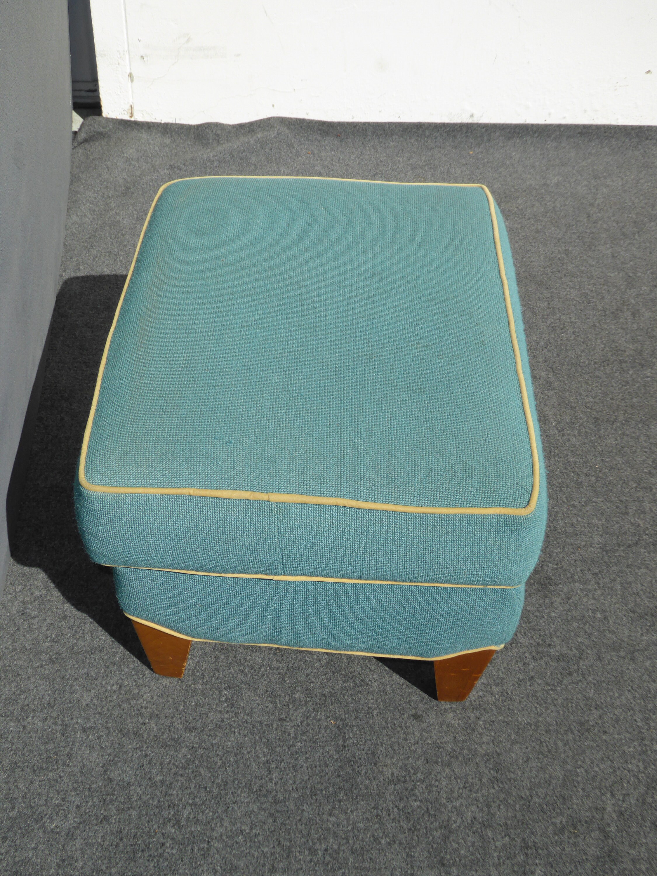 Turquoise OTTOMAN Bench Stool w Yellow Trim