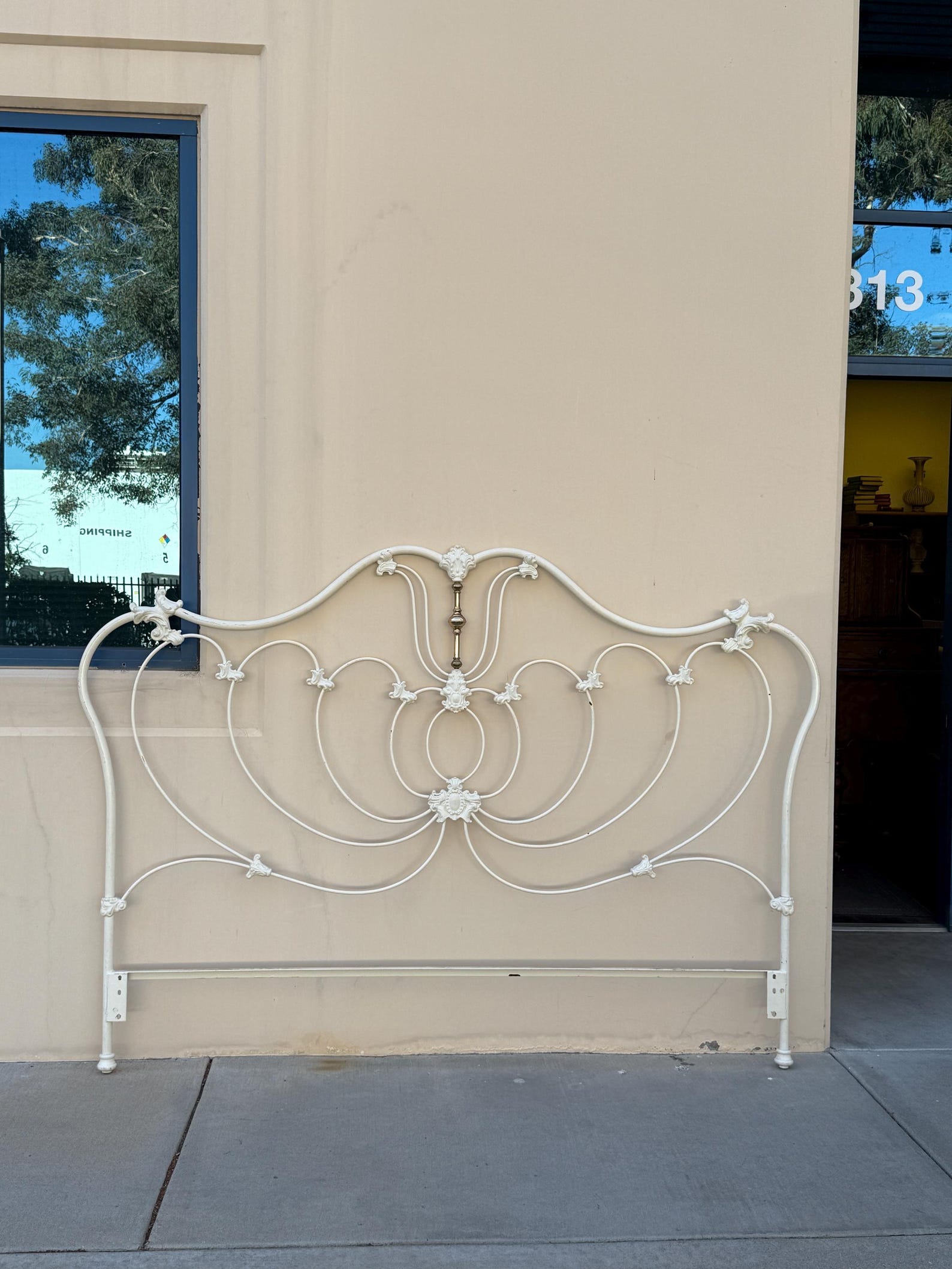 Vintage Elliott's Designs White Cast Iron Brass Queen King Headboard ...