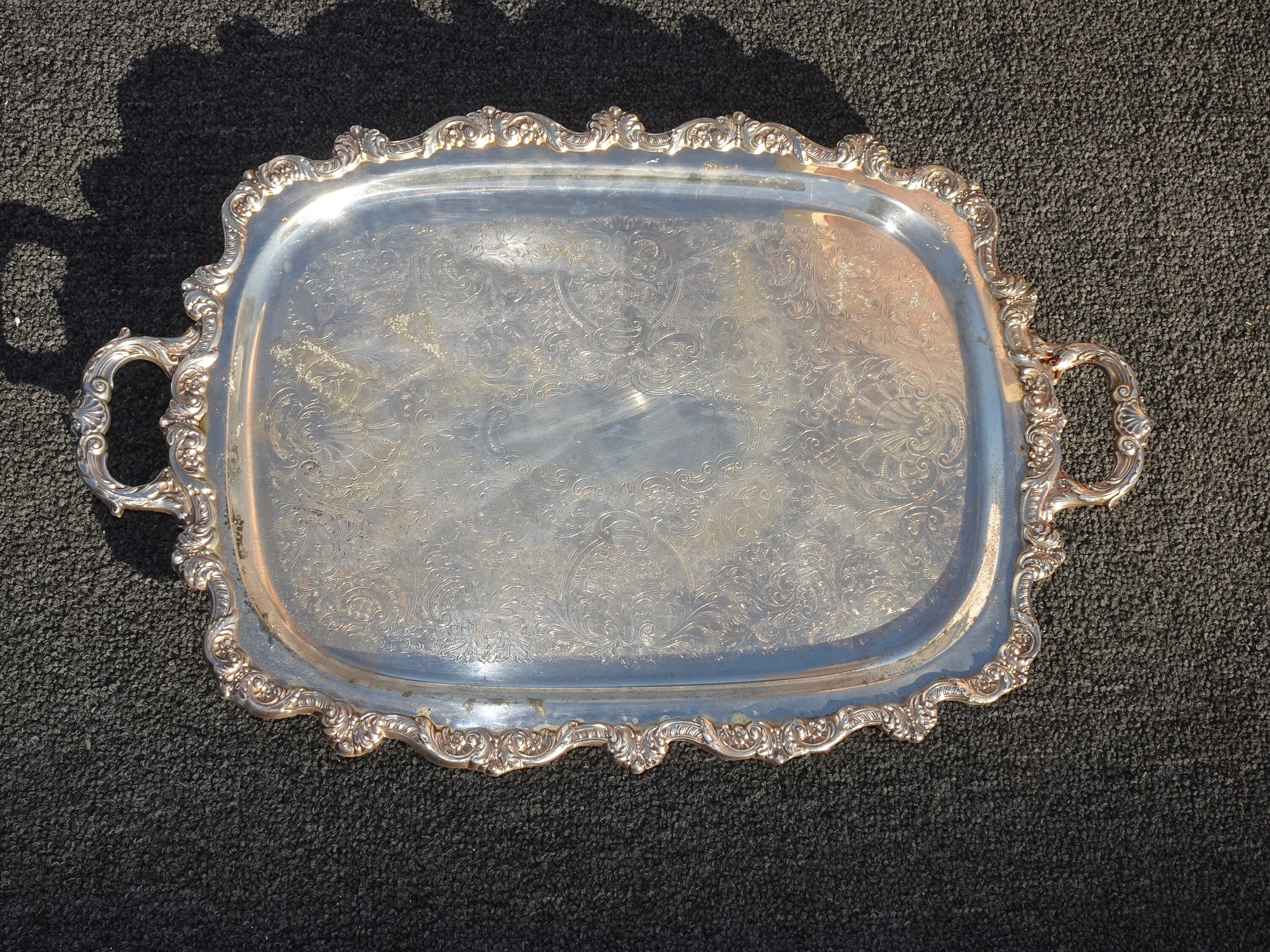 Vintage Rustic Silver Plated Platter Serving Tray