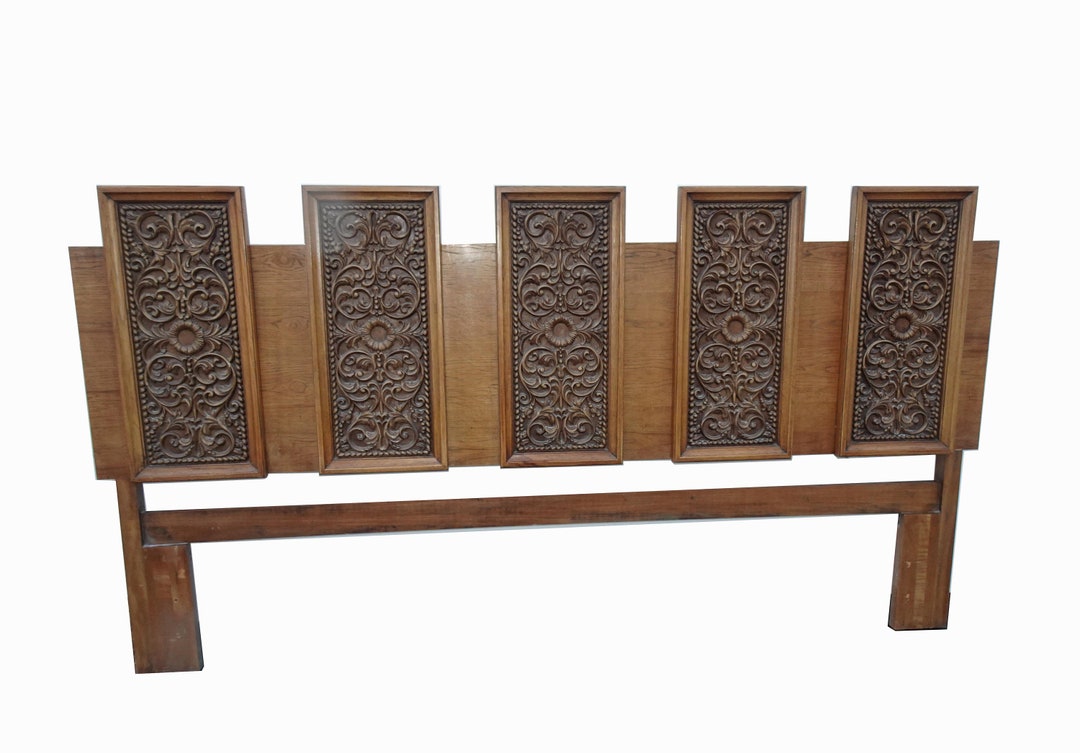 Vintage Mid Century Modern Drexel King Spanish Style Headboard W Five ...