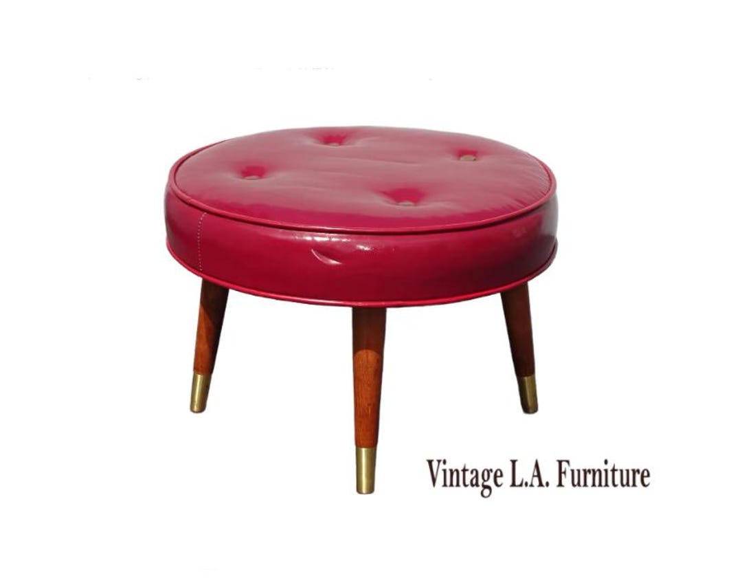 Vintage Mid Century Modern Round Tufted Ottoman W Peg Legs LH15 - Etsy