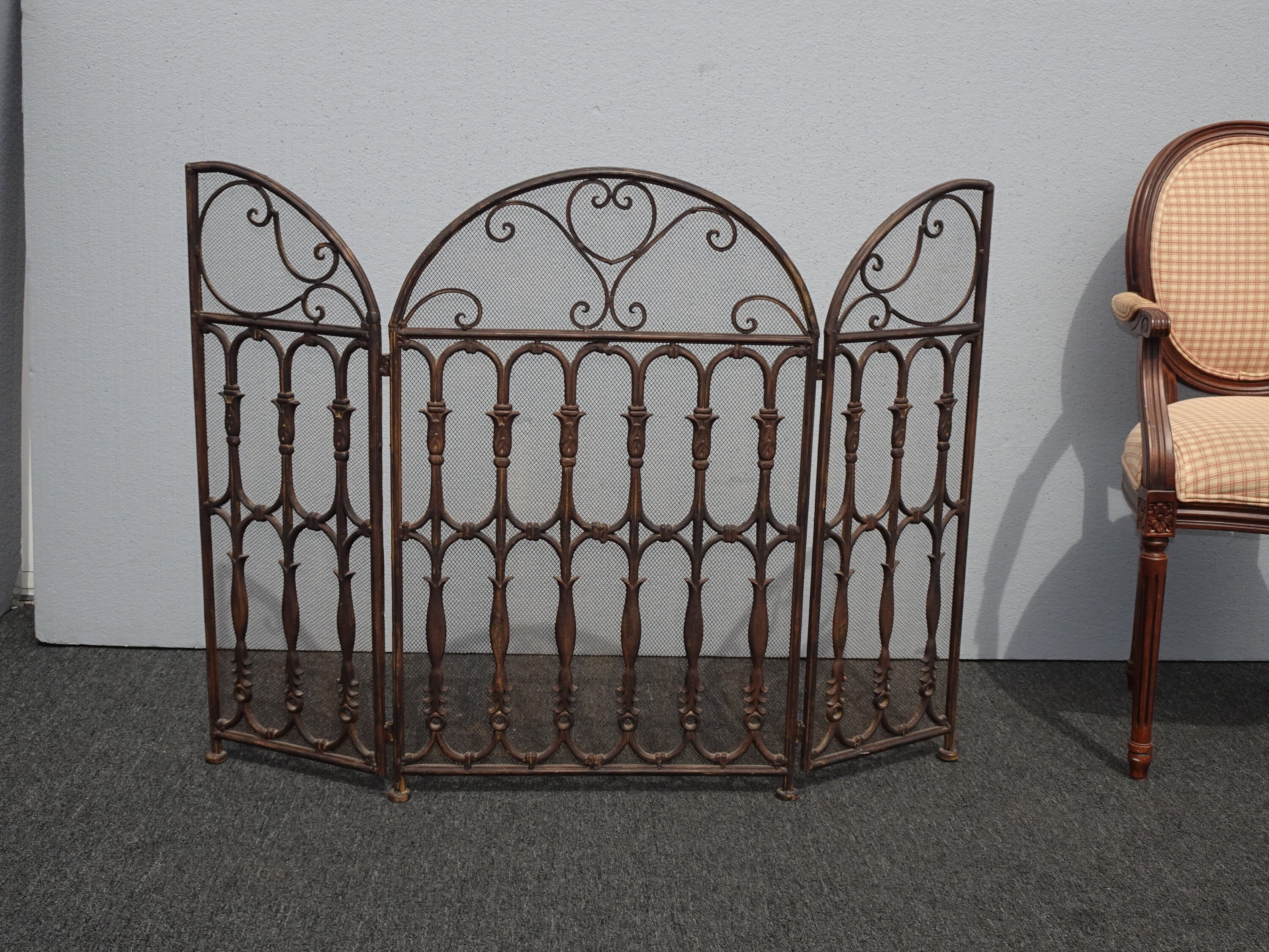 Vintage Spanish Style Brown Fireplace Screen w Scrolls
