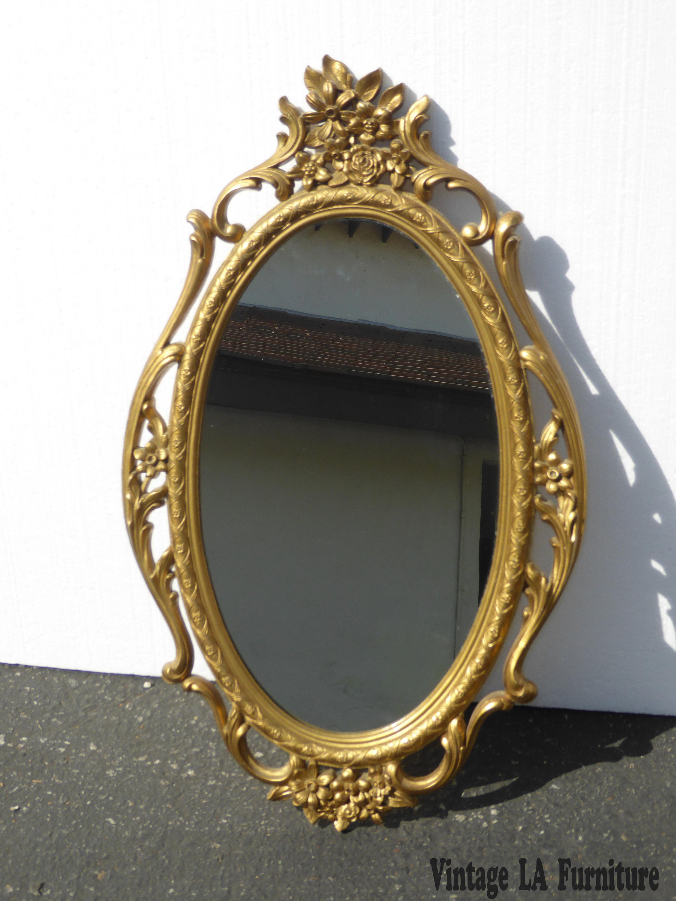 Vintage Syroco Rococo Style Mirror Gold Floral Design Oval Wall Mirror USA