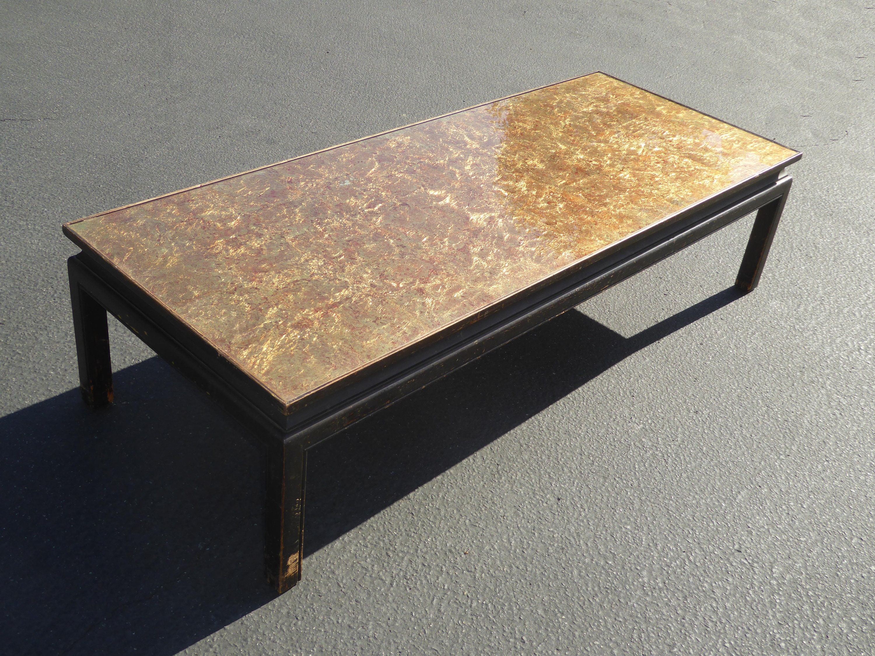 Vintage Oriental Asian Chinoiserie Black & Gold Gilt Cocktail Coffee Table