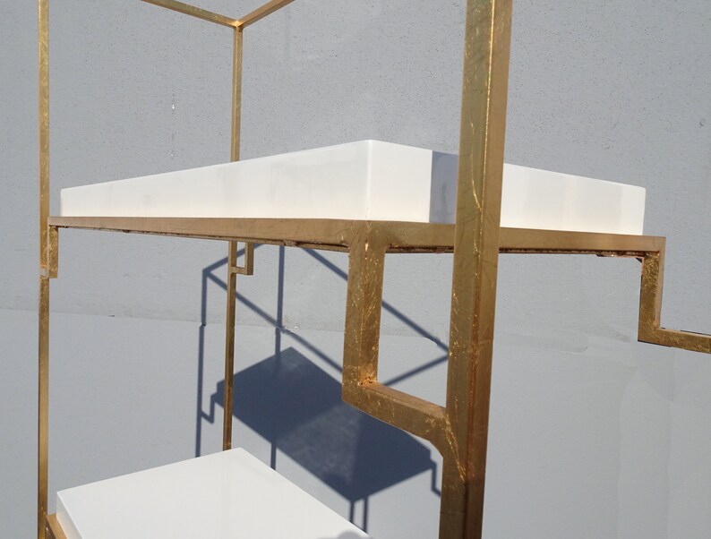 Modern Contemporary Gold Gilt Greek Key White Stone Etagere Bookshelf ...