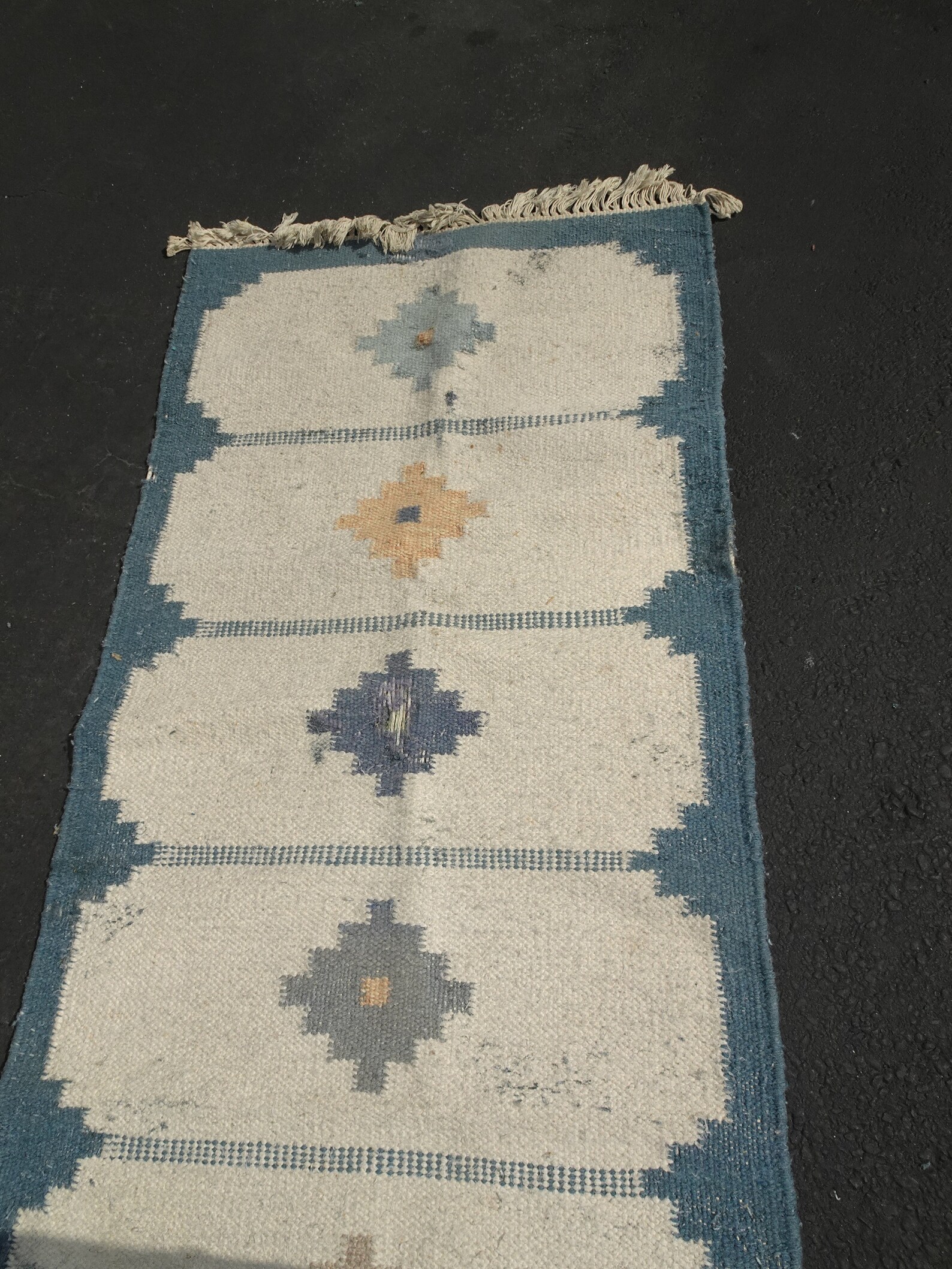 90 Long Vintage French Country Blue and White Rug Runner Asis - Etsy
