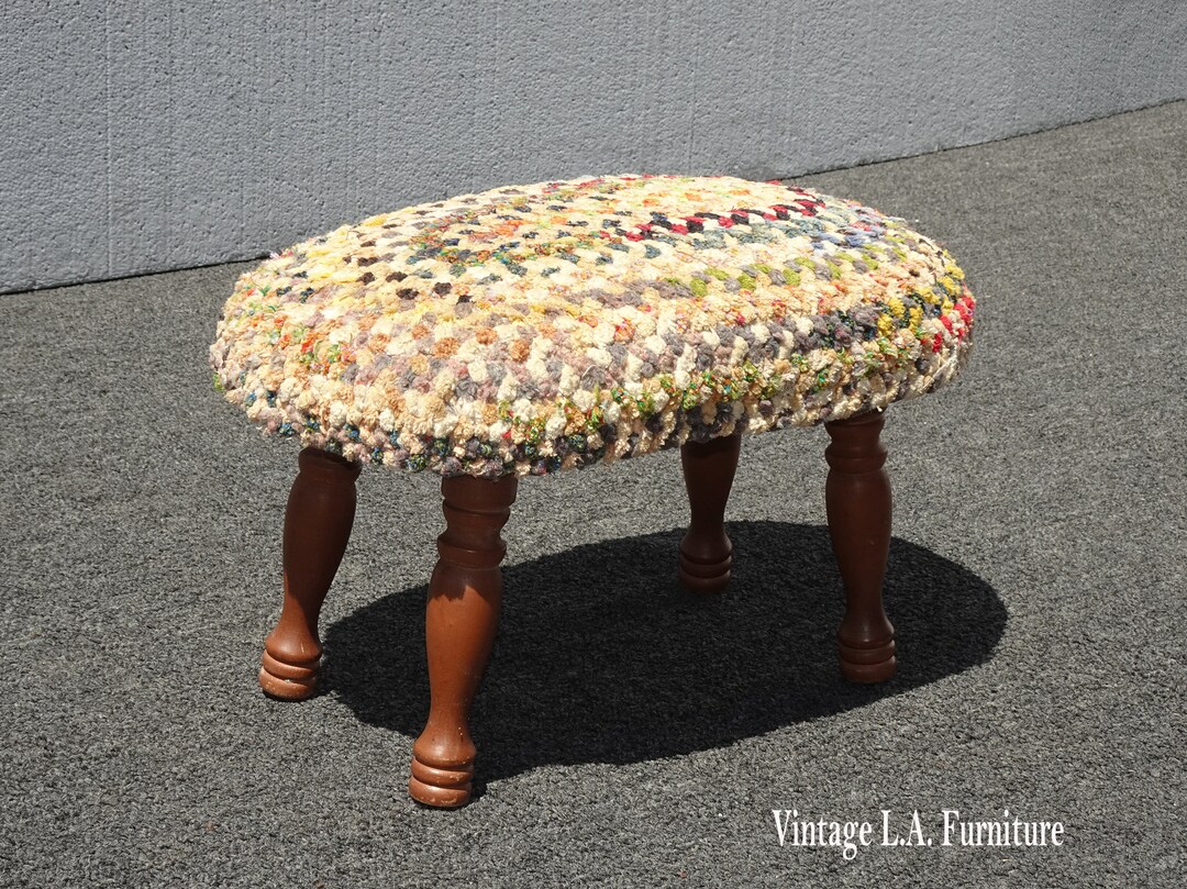Vintage French Country Gold Multi-colored Braided Footstool - Etsy