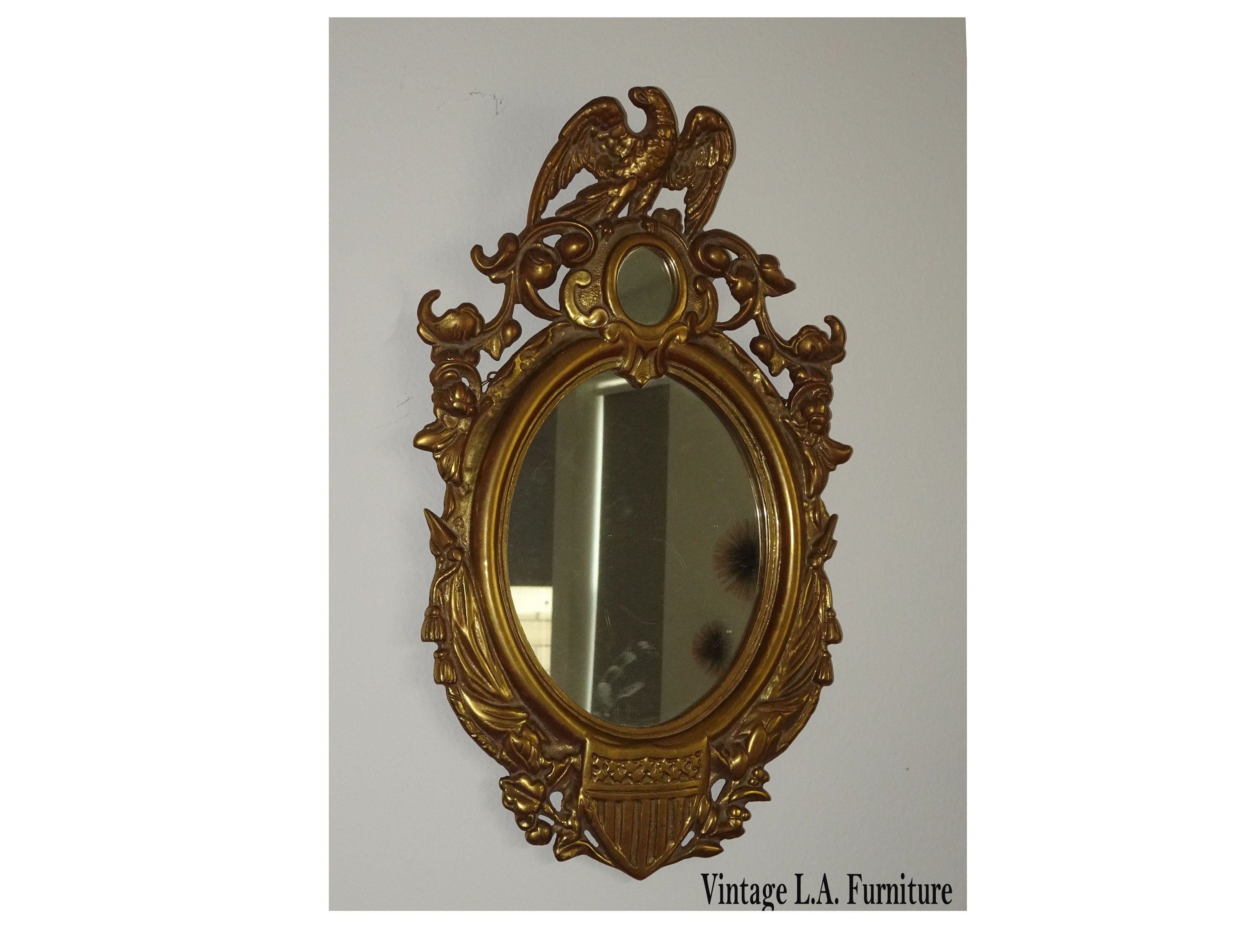 Vintage Solid Brass Eagle Federal Shield Mirror Civil War Era Patented