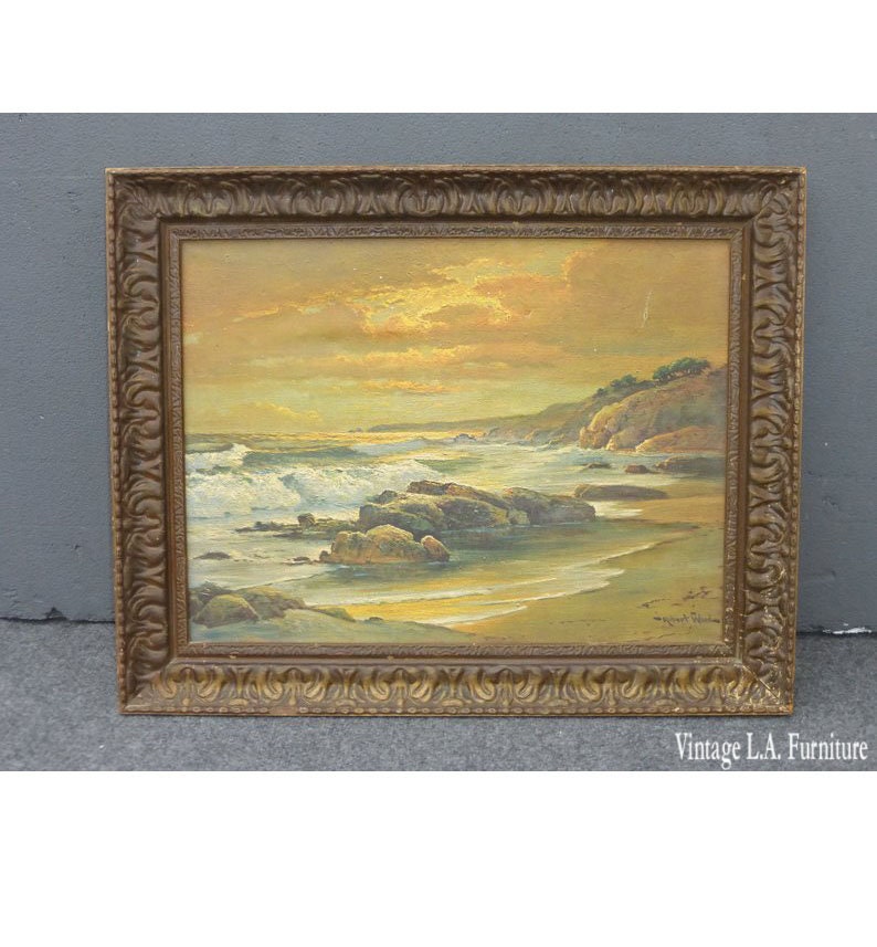 Vintage Framed Robert Wood Seascape Print on Canvas Vintage Framed Robert Wood Seascape Print on Canvas