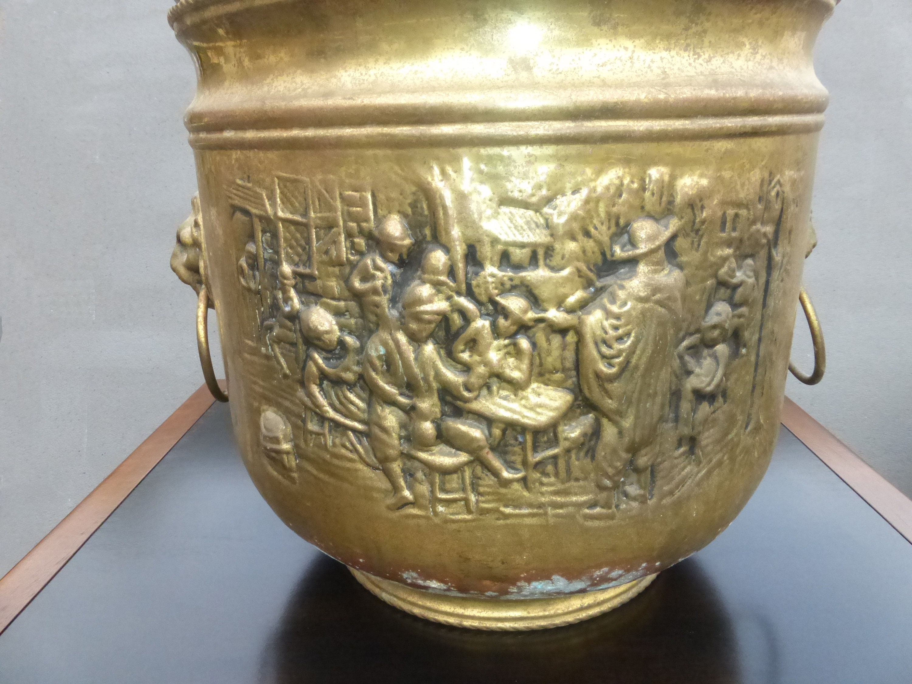 Unique Vintage Rustic Container Bucket Lions Head Handles Planter Holder