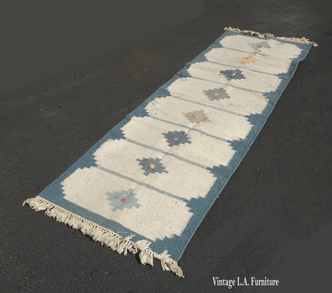 90" Long Vintage French Country Blue and White Rug Runner Asis - Etsy