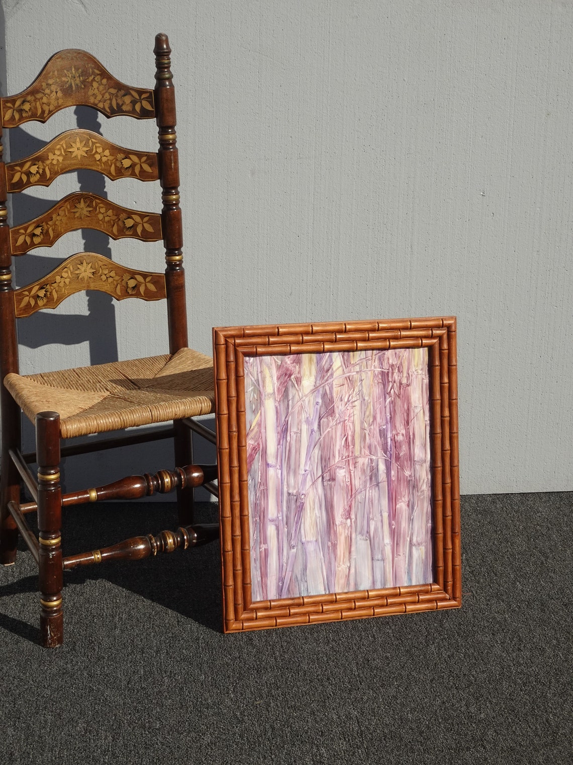 Vintage Bamboo Frame Abstract Watercolor Picture by Susan Wood - Etsy