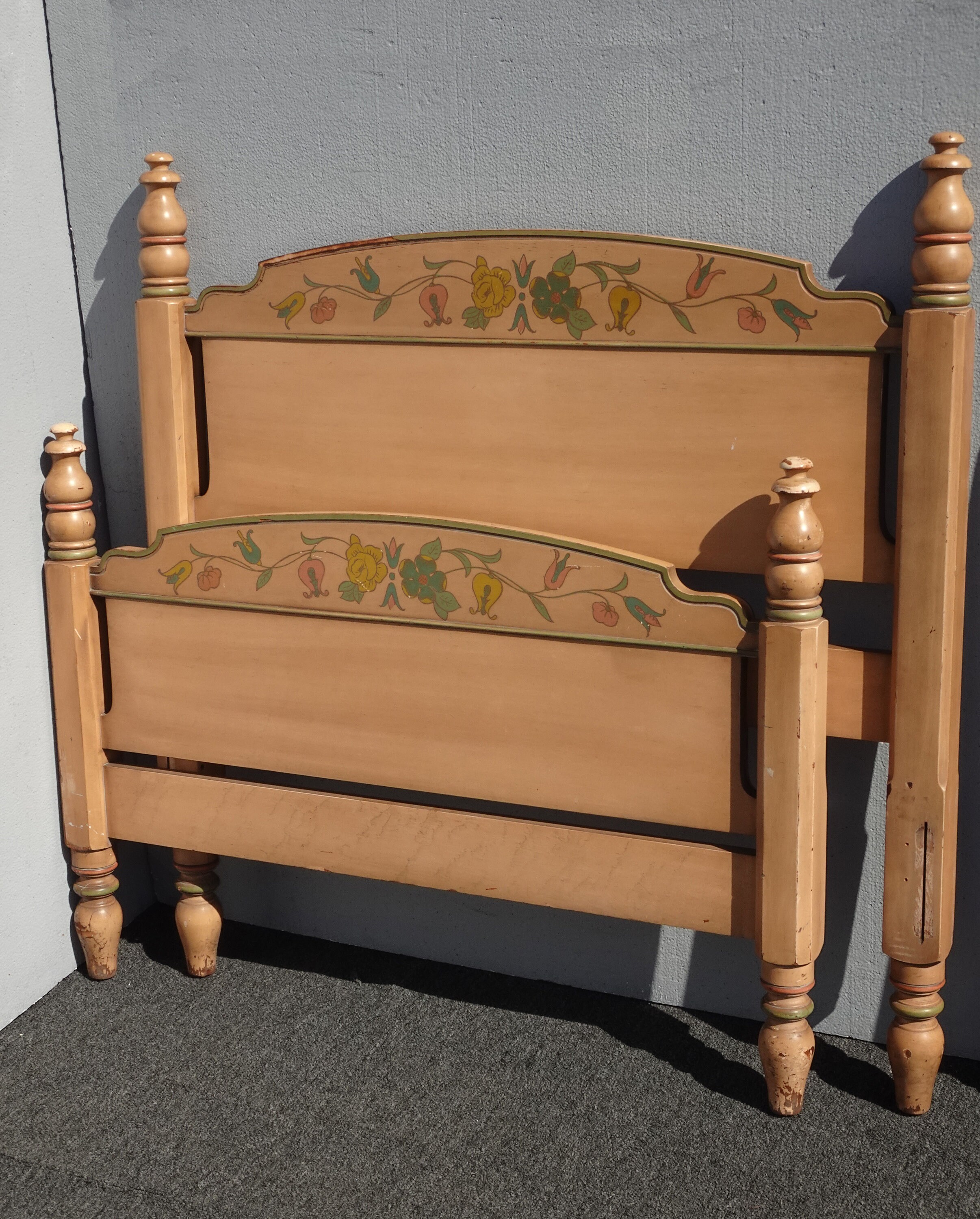 Pair of French Country Hand Painted Bed Frames Twin Headboards W Side ...