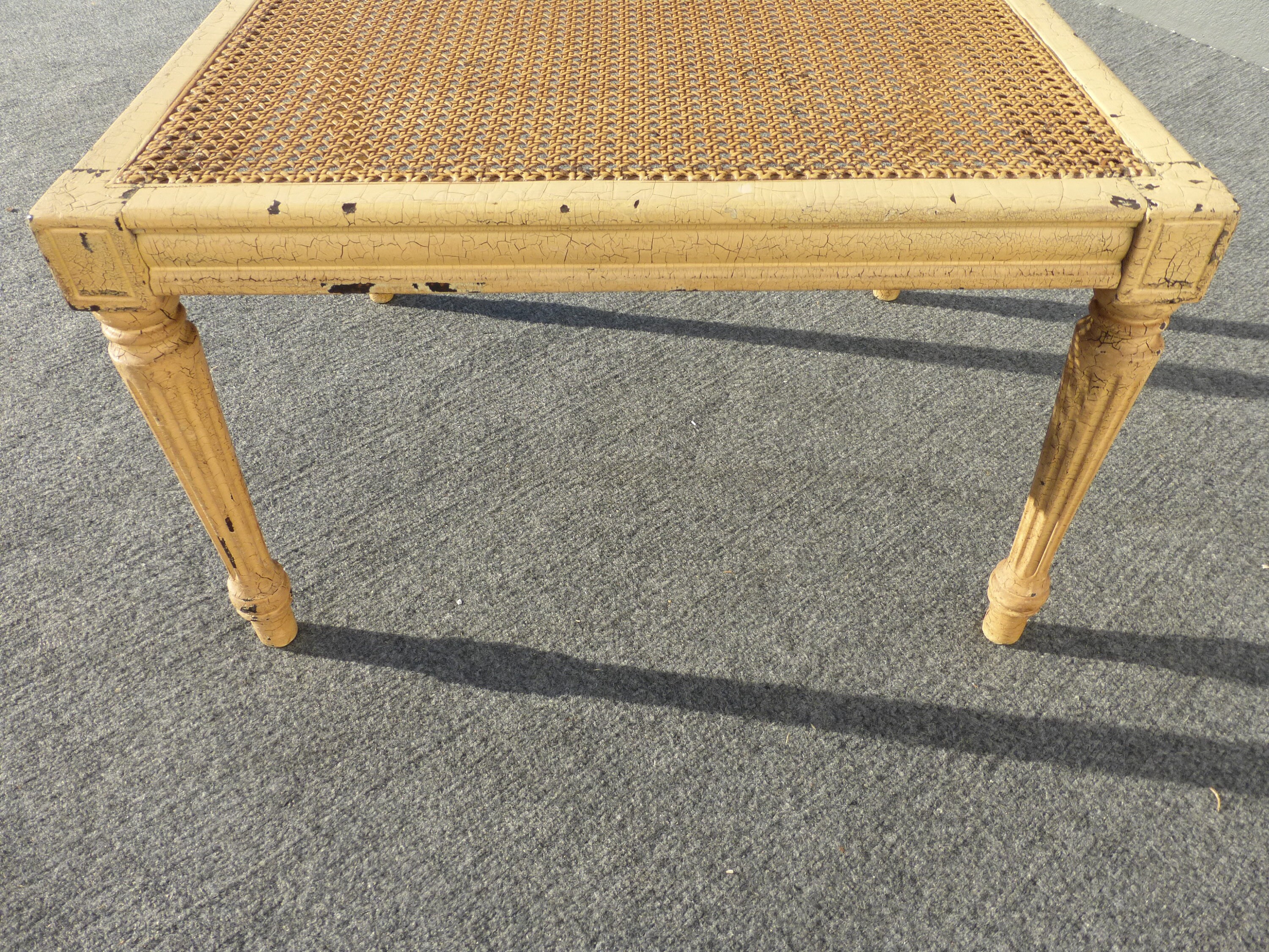 Vintage French Provincial Cane Top Distressed Crackle Finish End Table