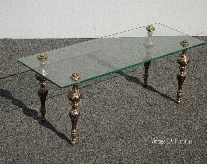 Vintage French Hollywood Regency Glass Cocktail Coffee Table W Ornate ...
