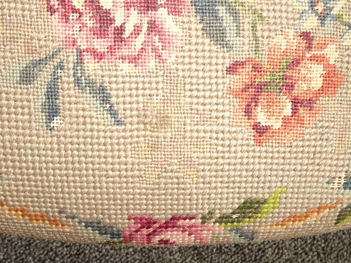 Vintage French Country Tan Needlepoint Floral Tapestry on Oak - Etsy