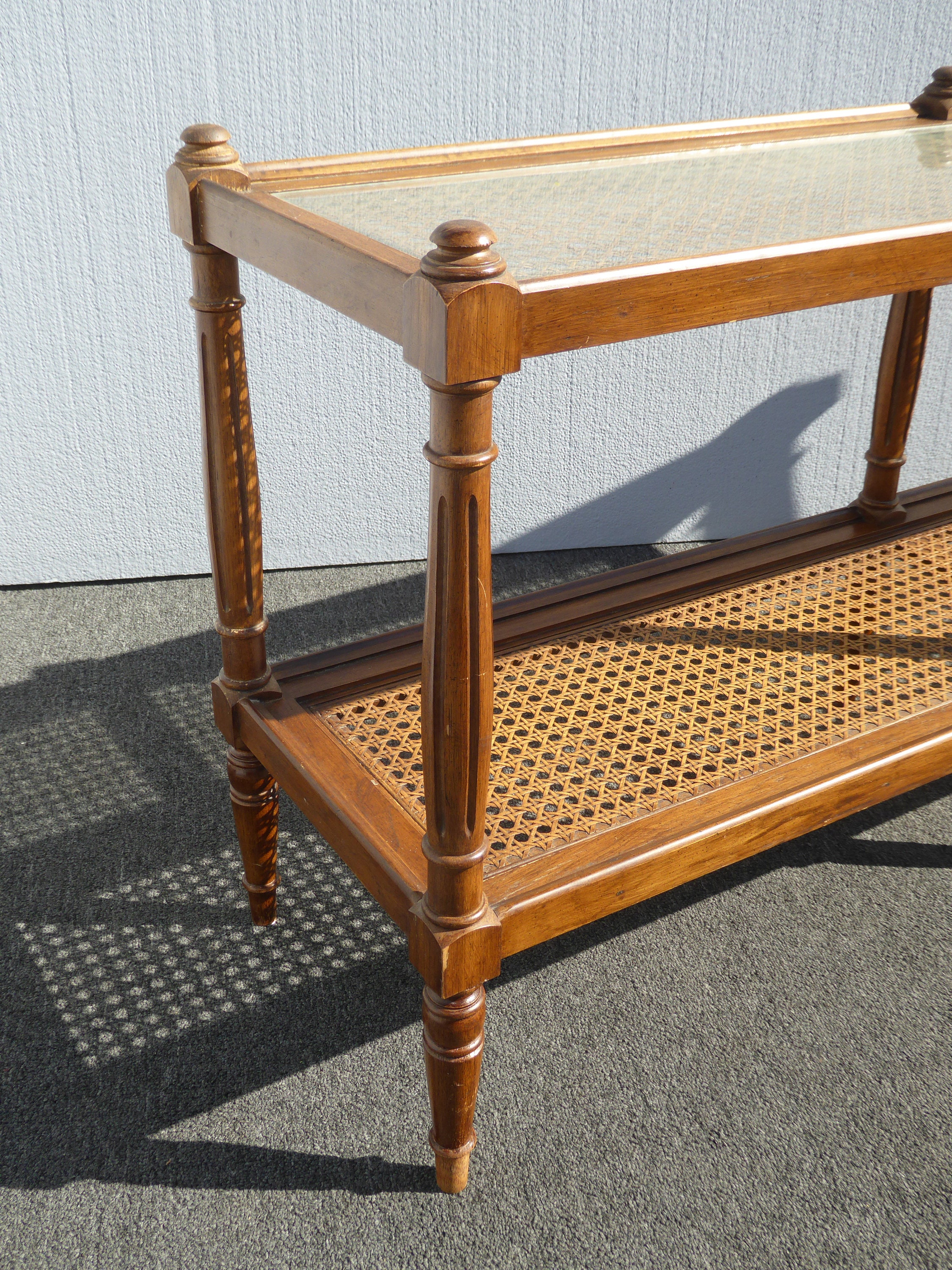 Vintage French County Provincial Two Tier Cane Console Sofa Table Mid ...