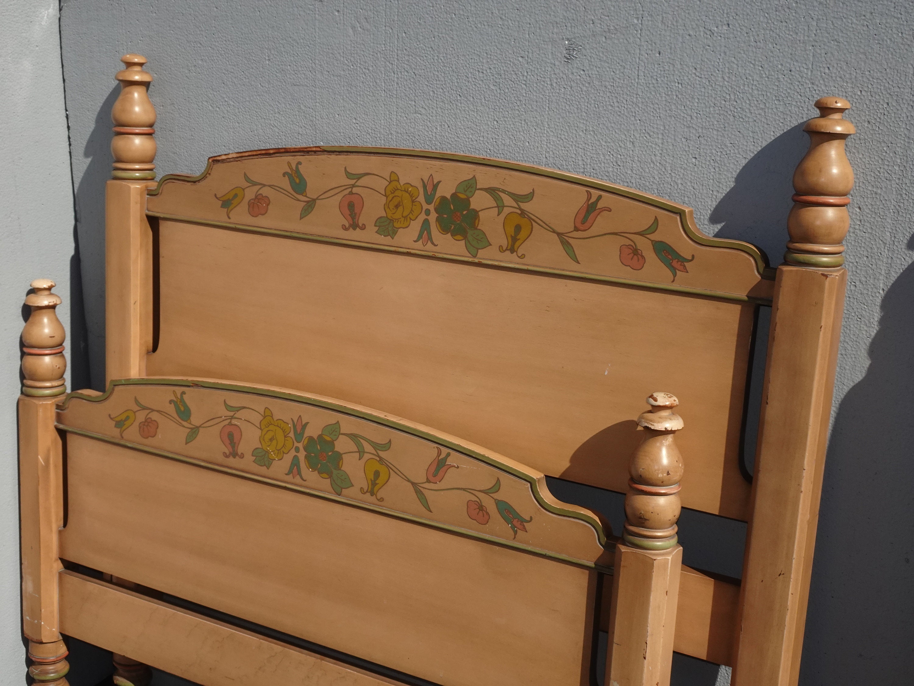 Pair of French Country Hand Painted Bed Frames Twin Headboards W Side ...