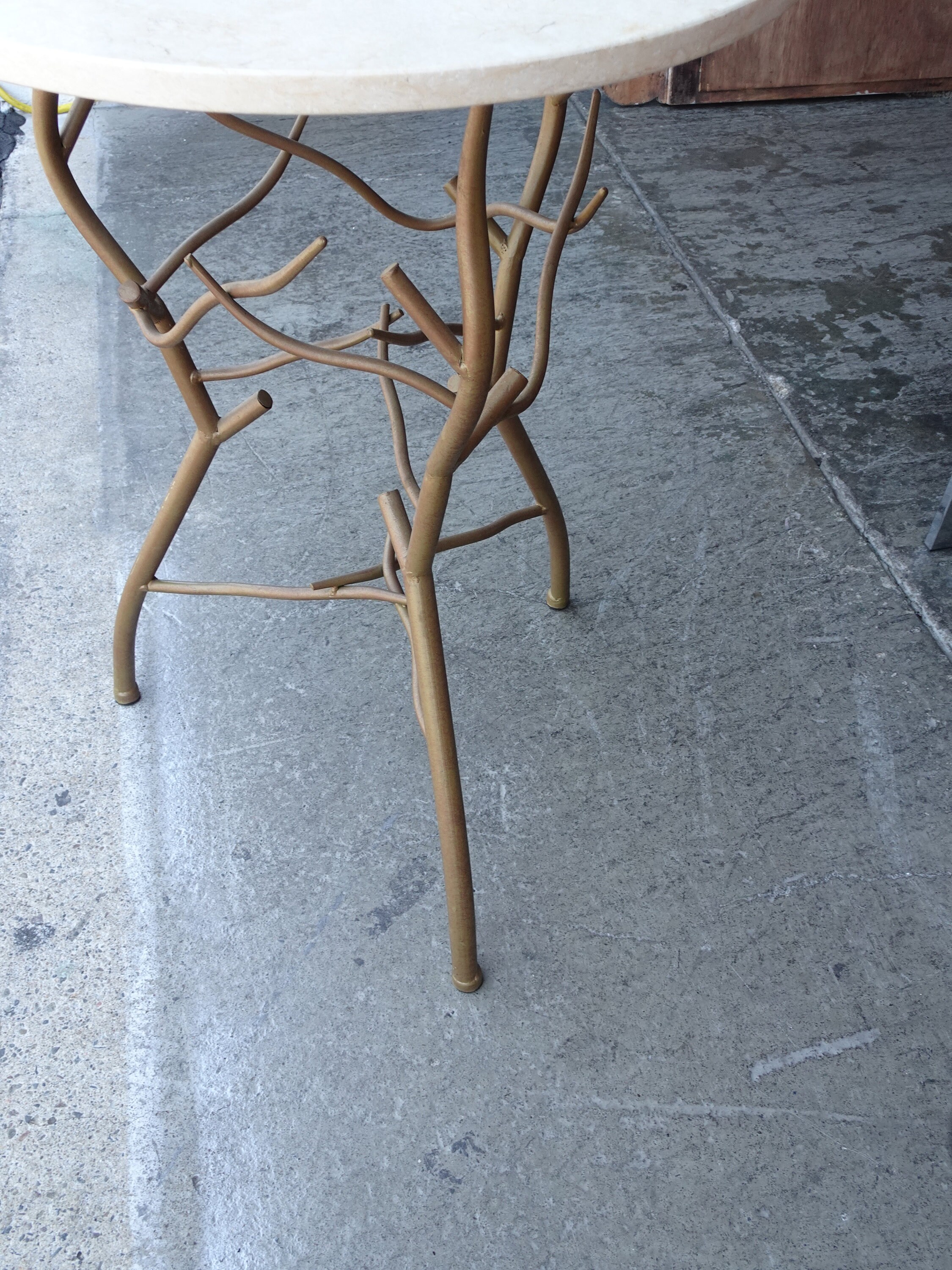 Vintage Gold Side Table Metal Tree Branches w Marble Top