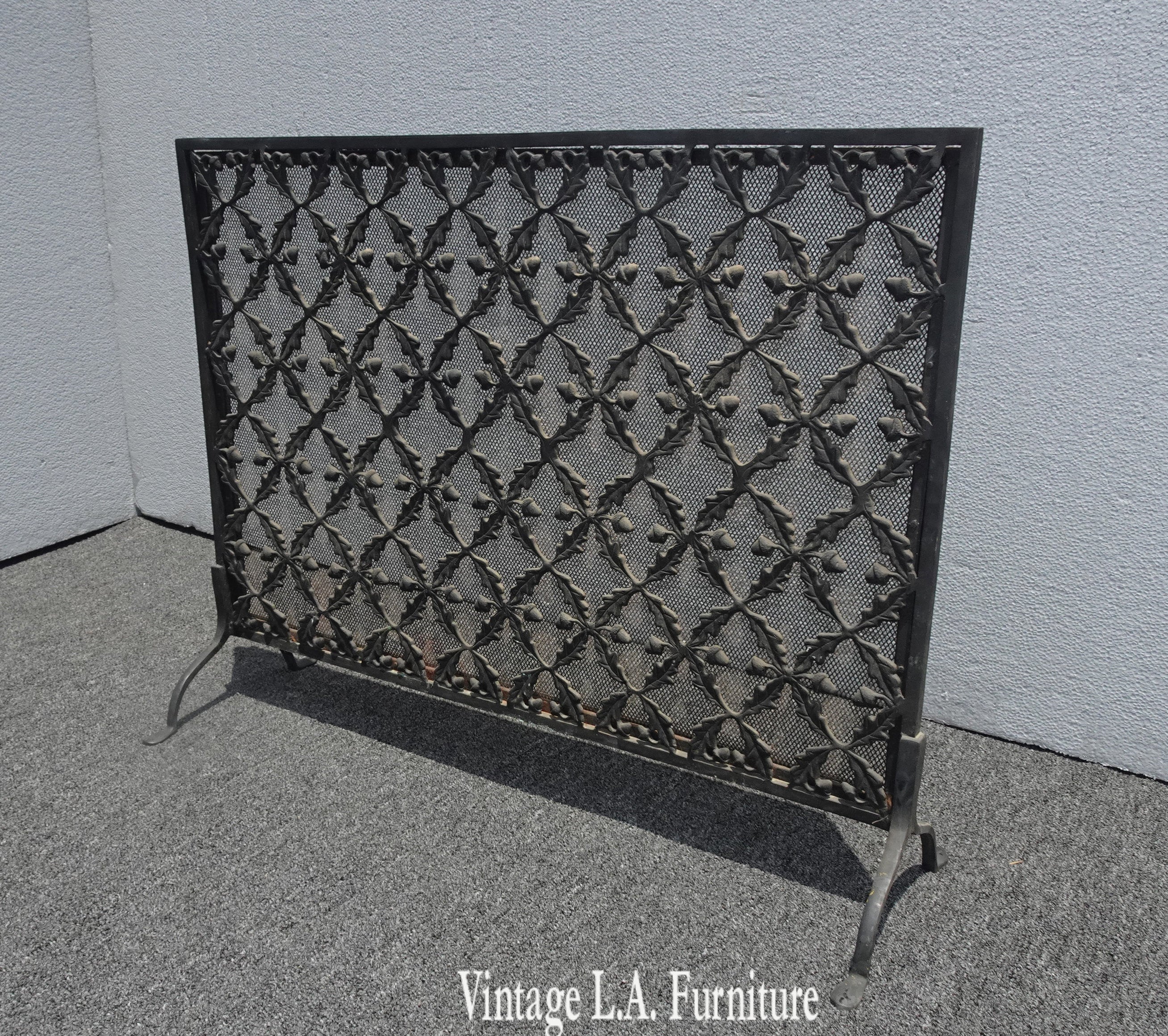 Vintage French Country Black Ornate Fireplace Screen Spanish Style