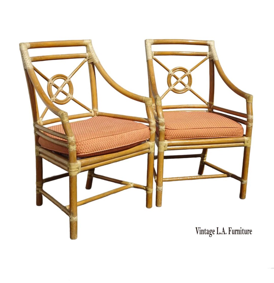 Pair Vintage Mcguire Mid Century Target Bamboo Arm Chairs Dining Chairs ...
