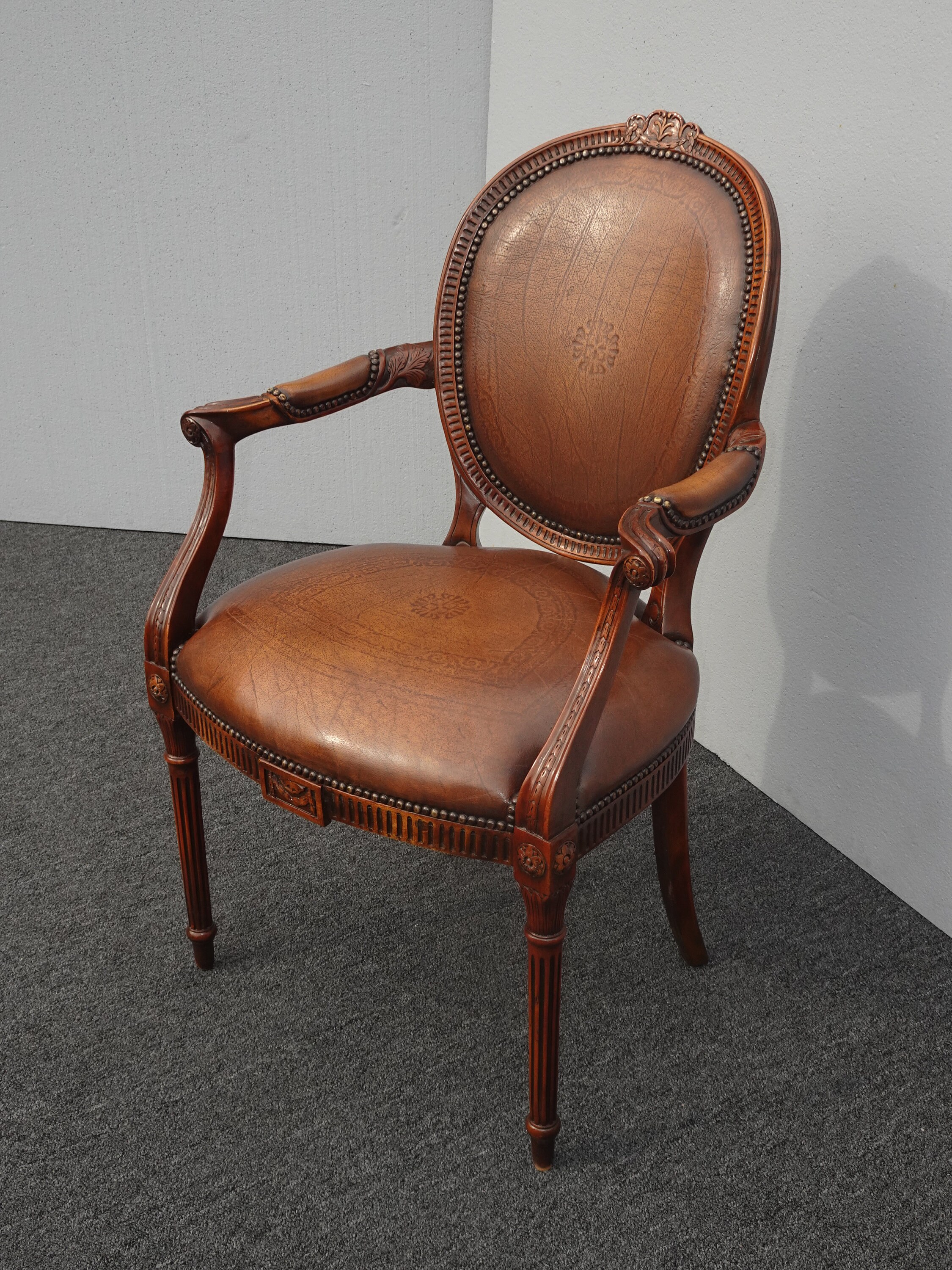Theodore Alexander French Provincial Brown Embossed Leather Ornate ...