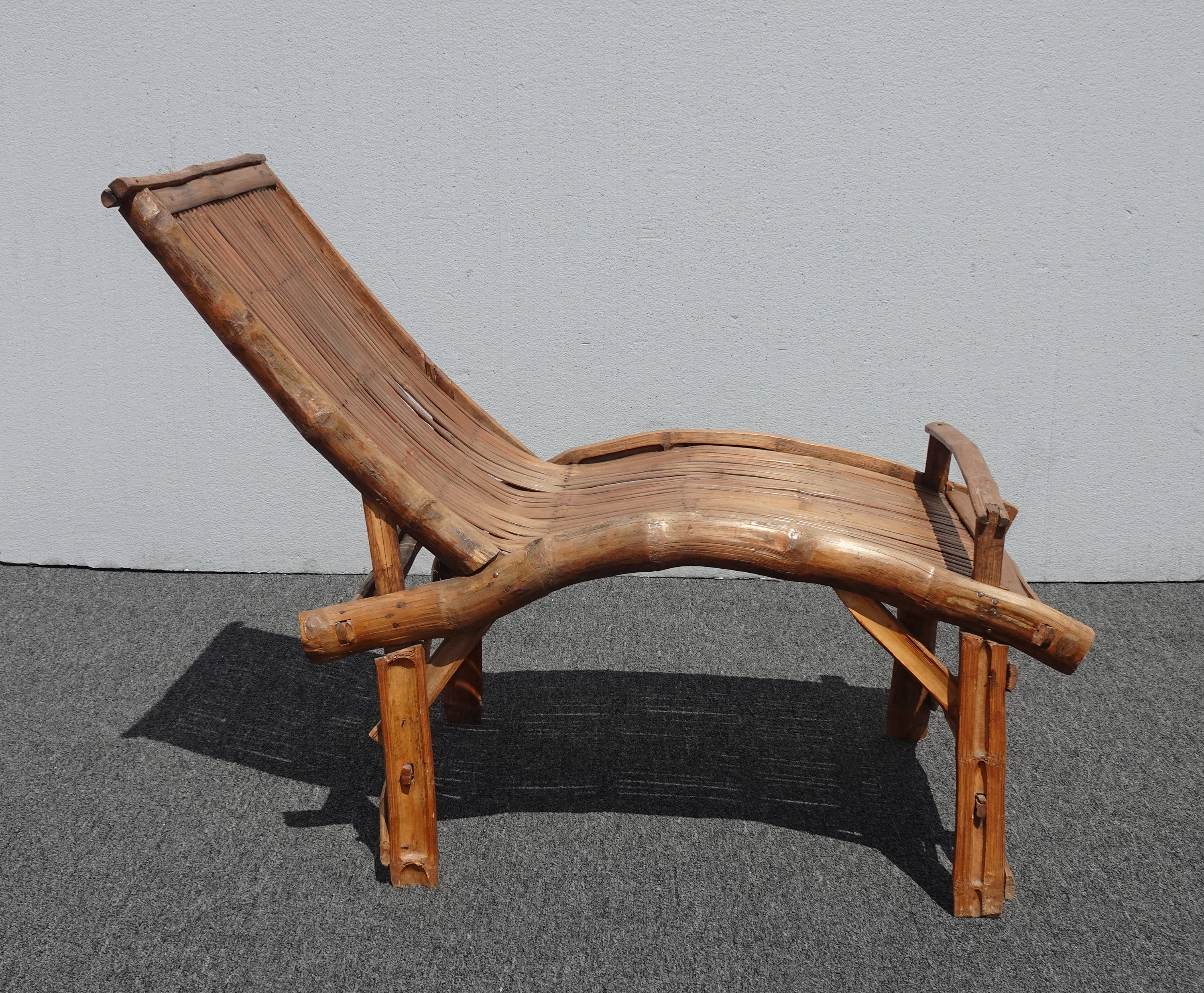 Vintage Mid Century Primitive Rustic Rattan Chaise Lounge Chair Tiki ...