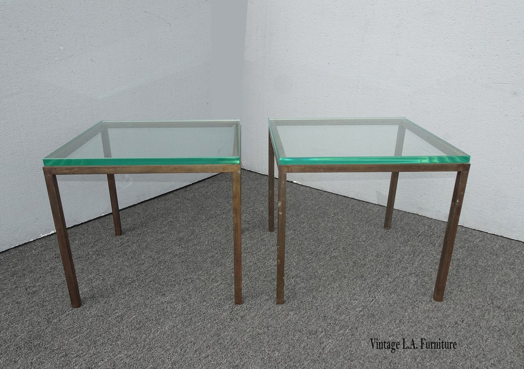Vintage Modern Square Metal End Tables W Thick Glass ~ Nightstands - Etsy