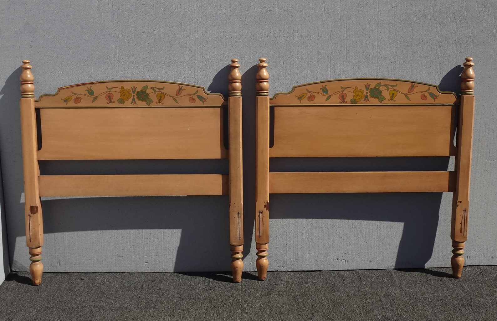 Pair of French Country Hand Painted Bed Frames Twin Headboards W Side ...
