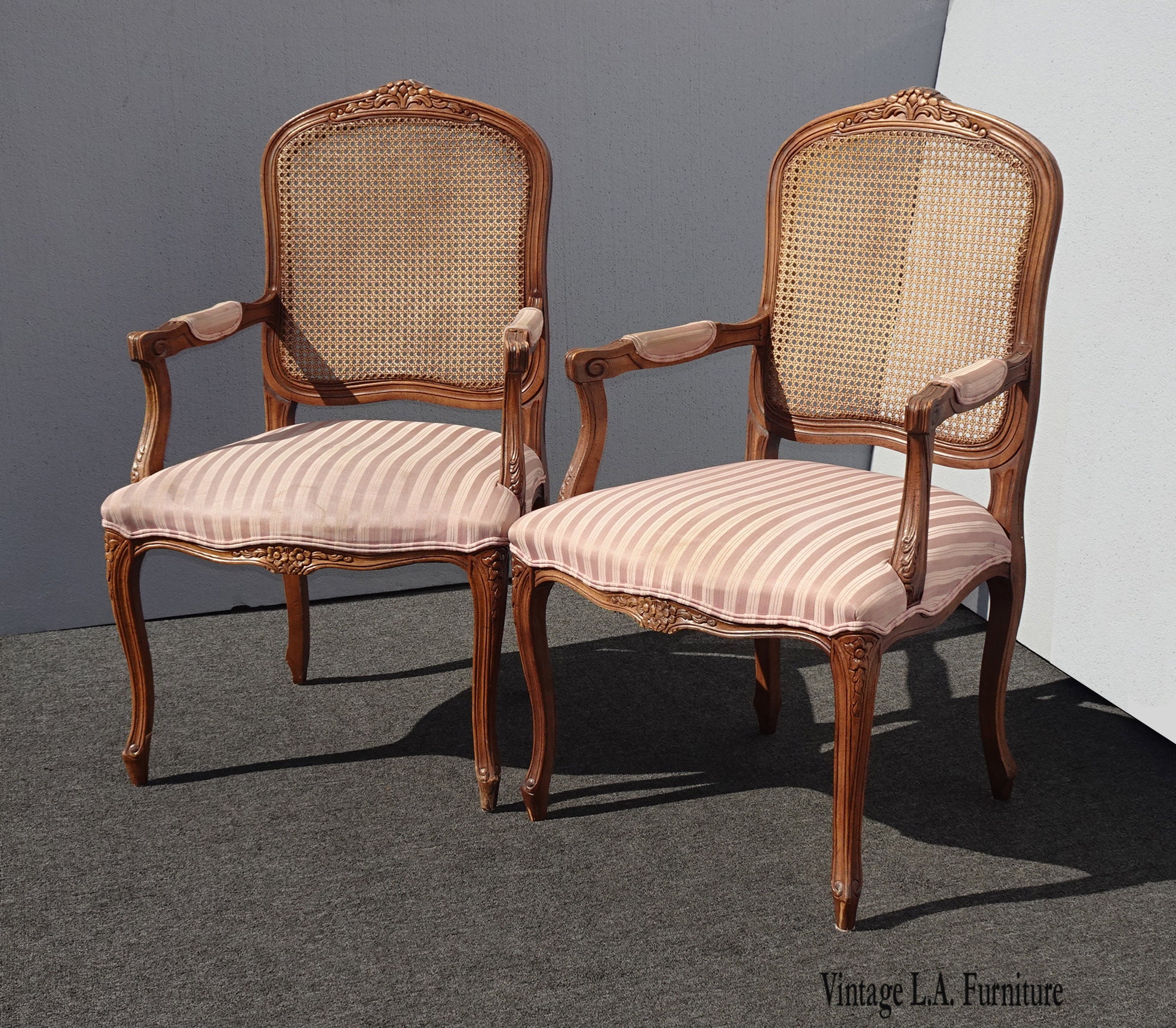 Pair of French Provincial Country Cane Rose Accent Chairs Chaircraft ...