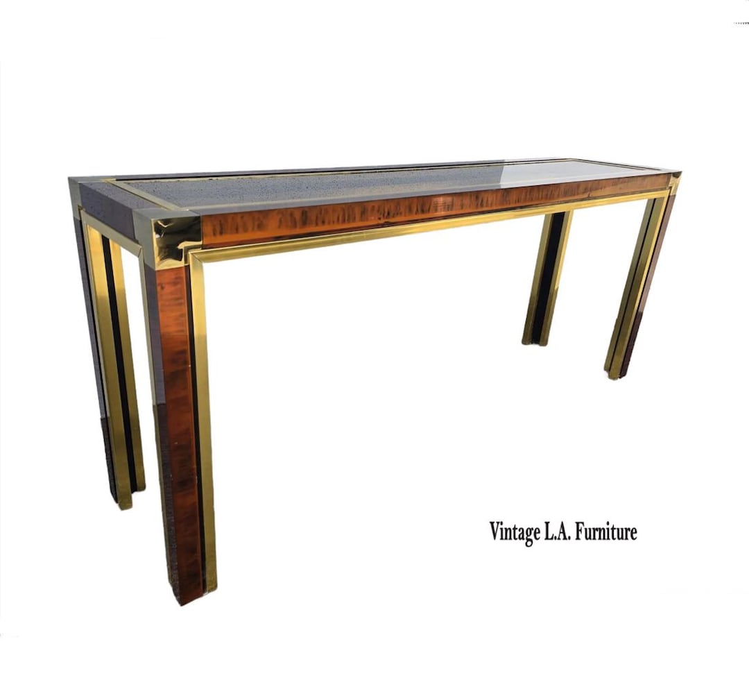 Vintage Mid Century Faux Tortoise Shell Side Console Table & Brass ...