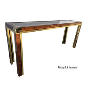 Vintage Mid Century Faux Tortoise Shell Side Console Table & Brass ...