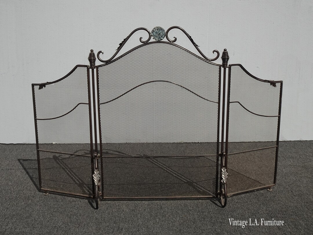 Vintage French Country Three Panel Black Fireplace Screen ~ Spanish ...