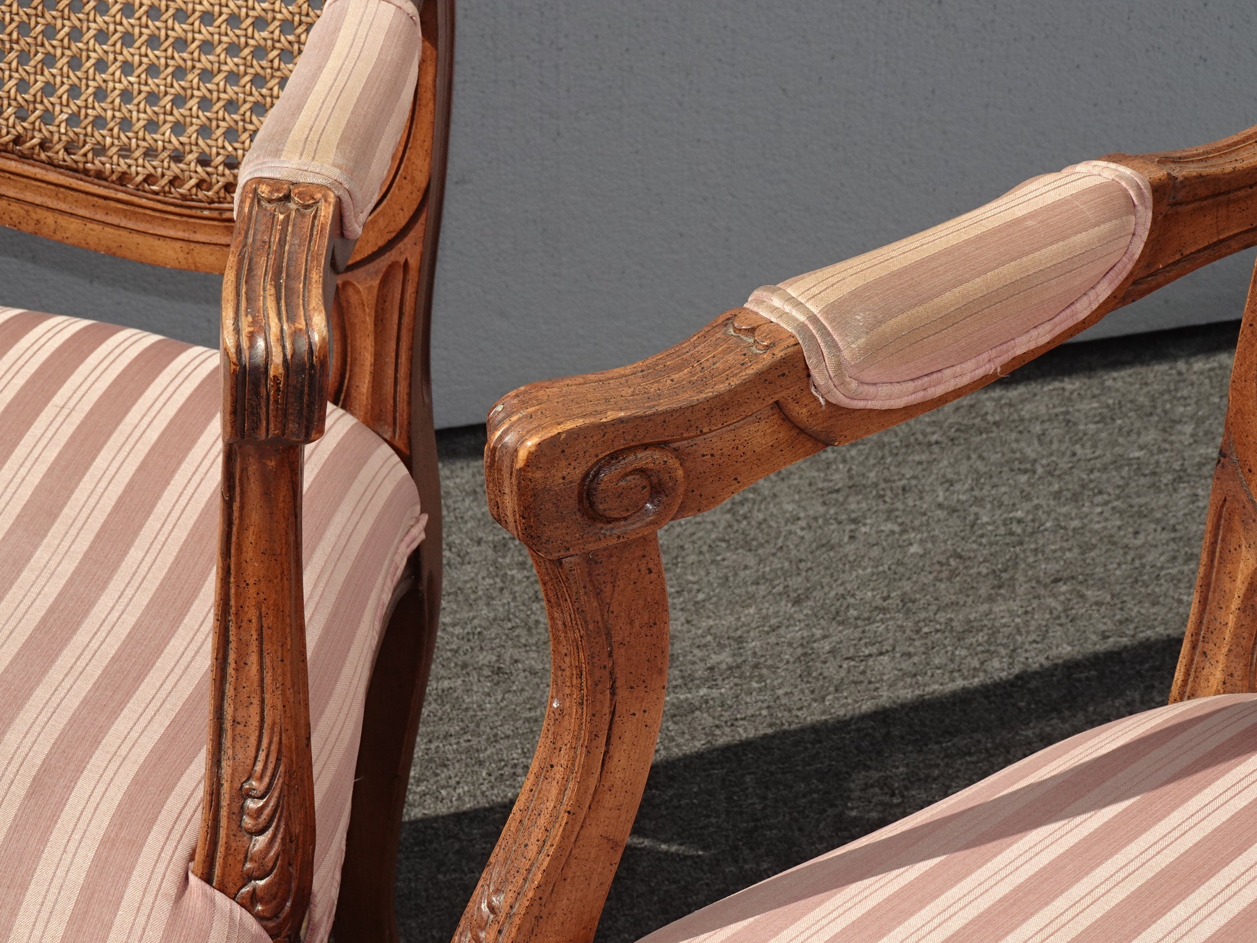 Pair of French Provincial Country Cane Rose Accent Chairs Chaircraft ...